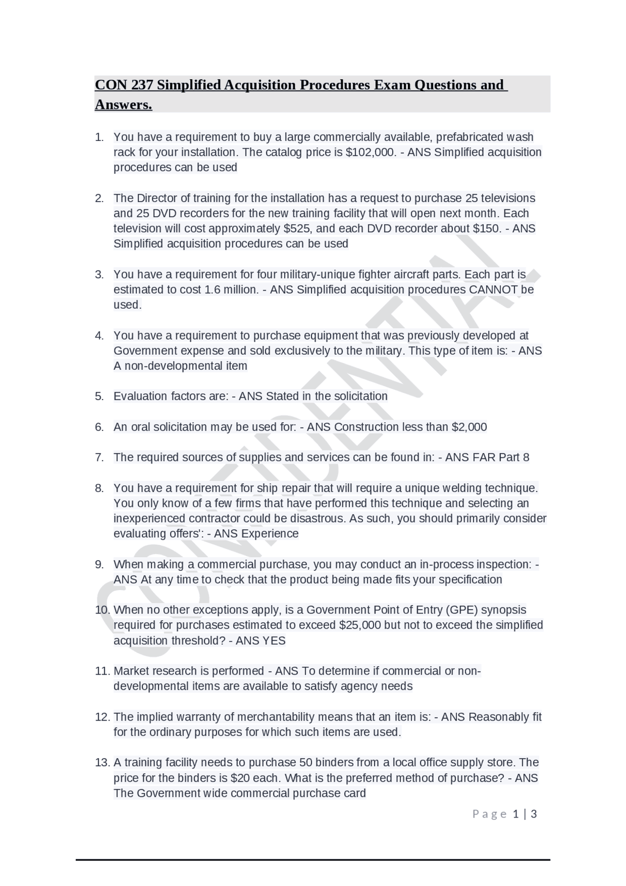 Simplified Acquisition Procedures: Exam Questions and Answers | Exams ...