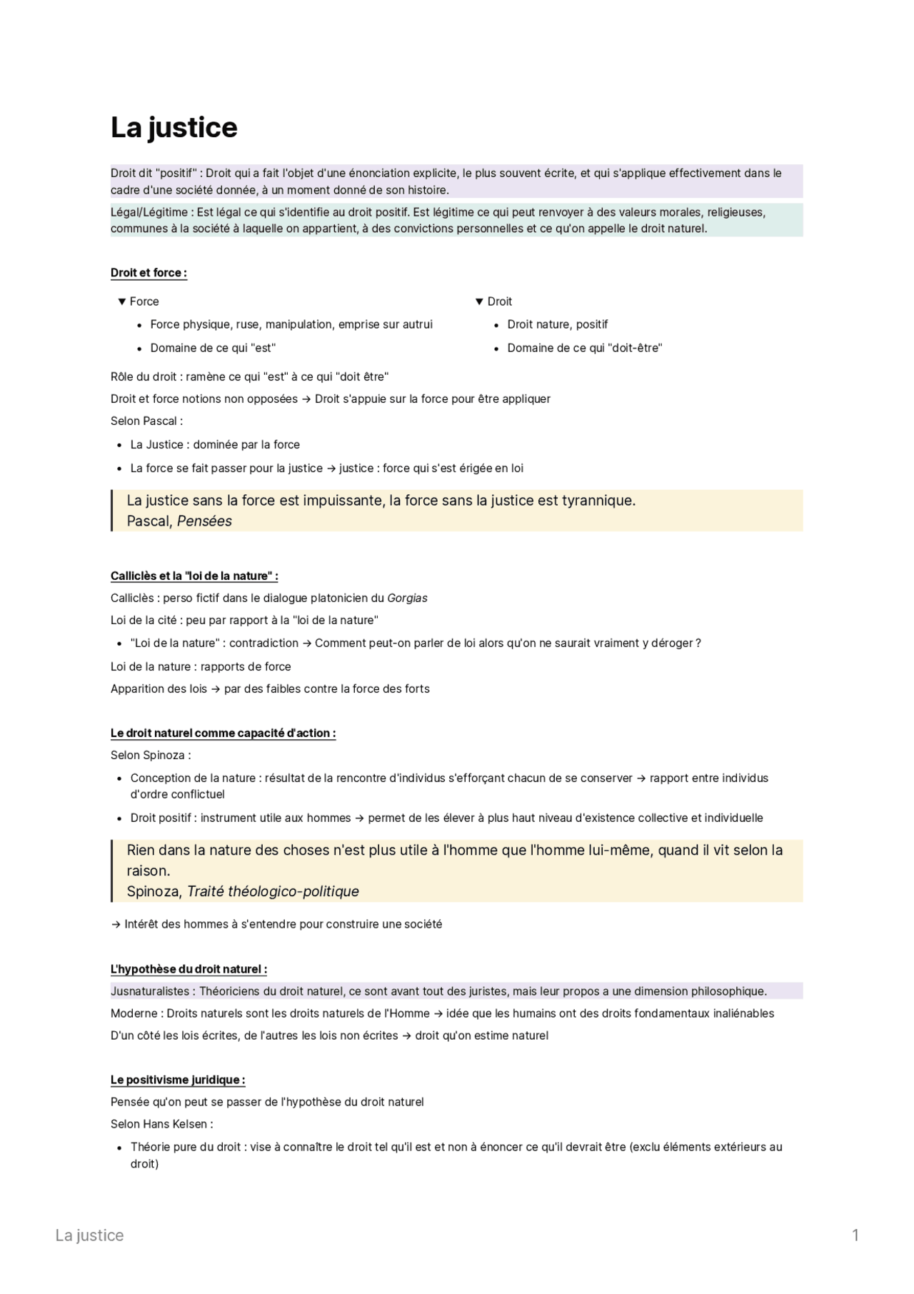 FICHE RÉVISIONS - LA JUSTICE | Notes Philosophie | Docsity