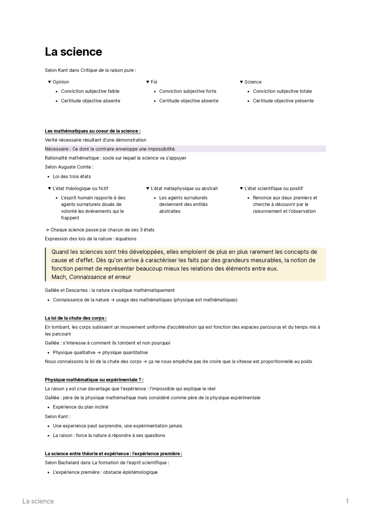 FICHE DE RÉVISIONS - LA SCIENCE | Notes Philosophie | Docsity
