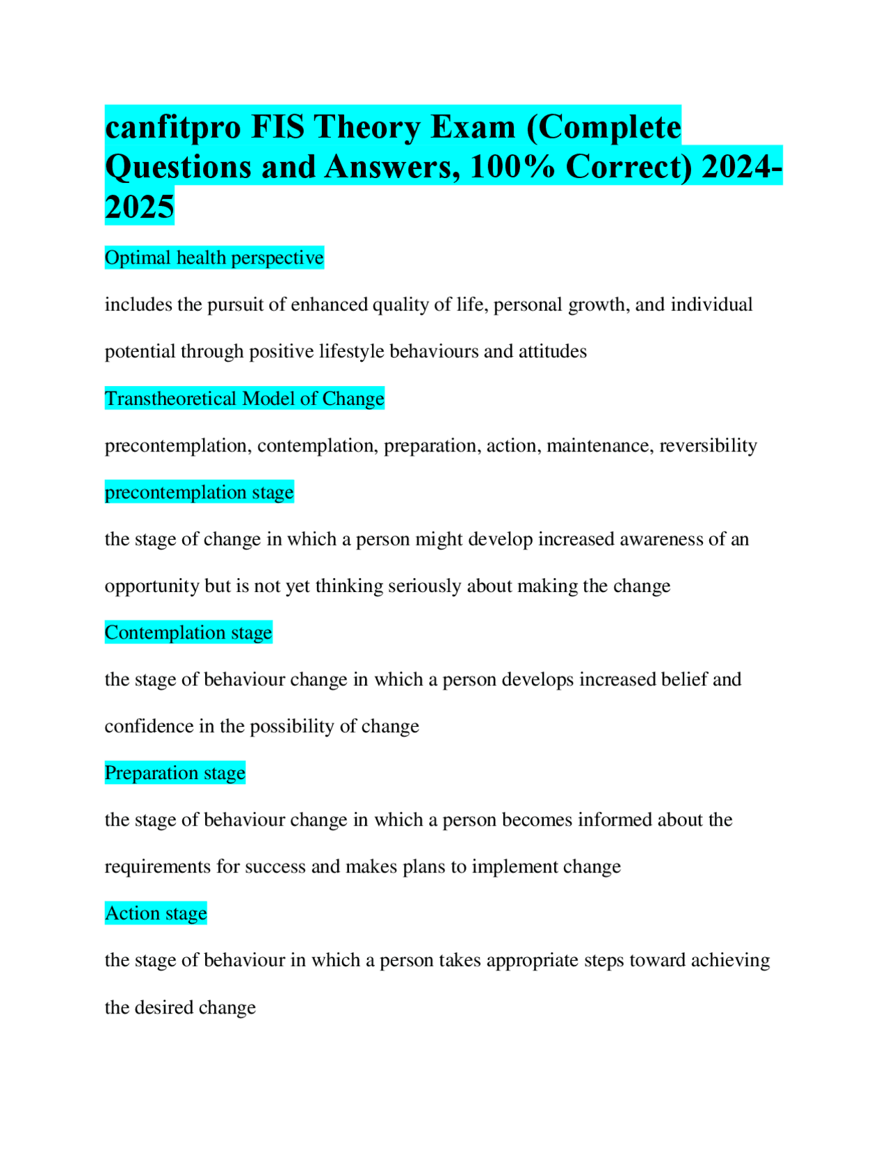 canfitpro FIS Theory Exam (Complete Questions and Answers, 100% Correct ...