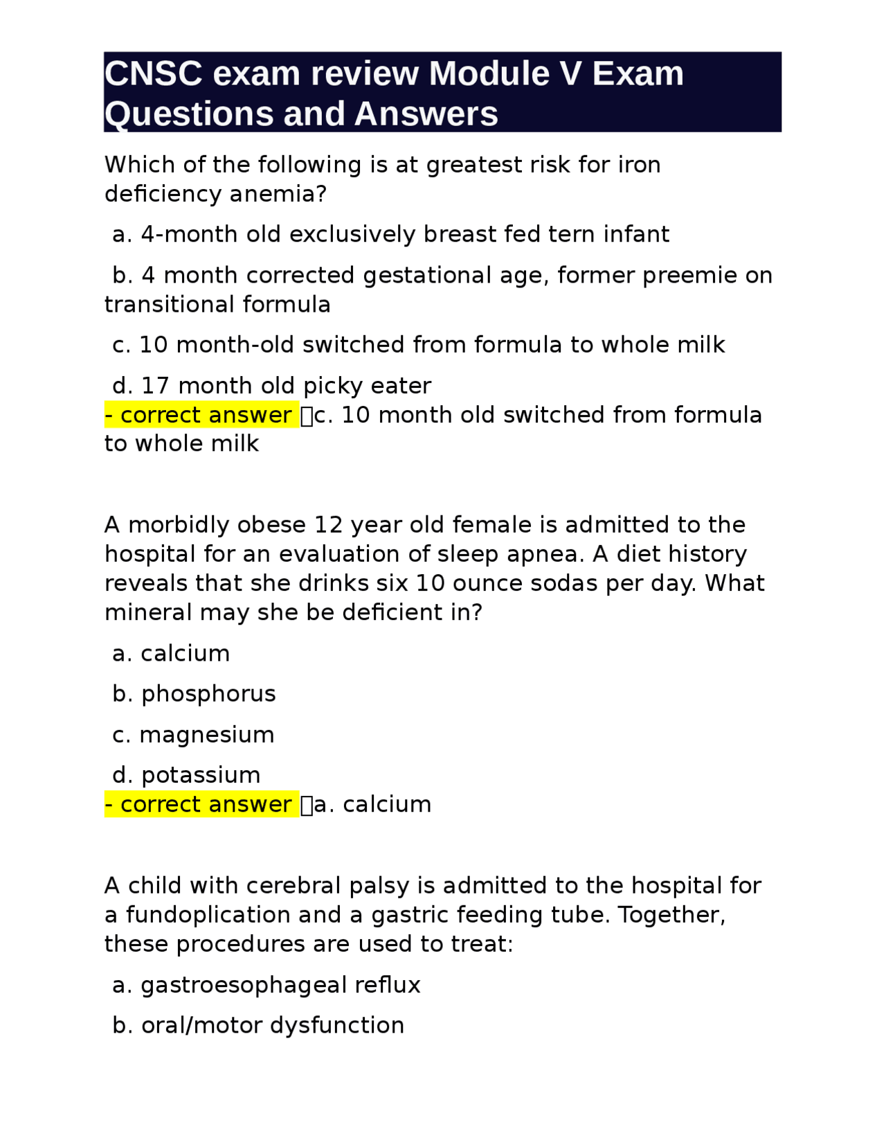 Nutrition Management for Pediatric Patients: CNSC Exam Review | Exams ...