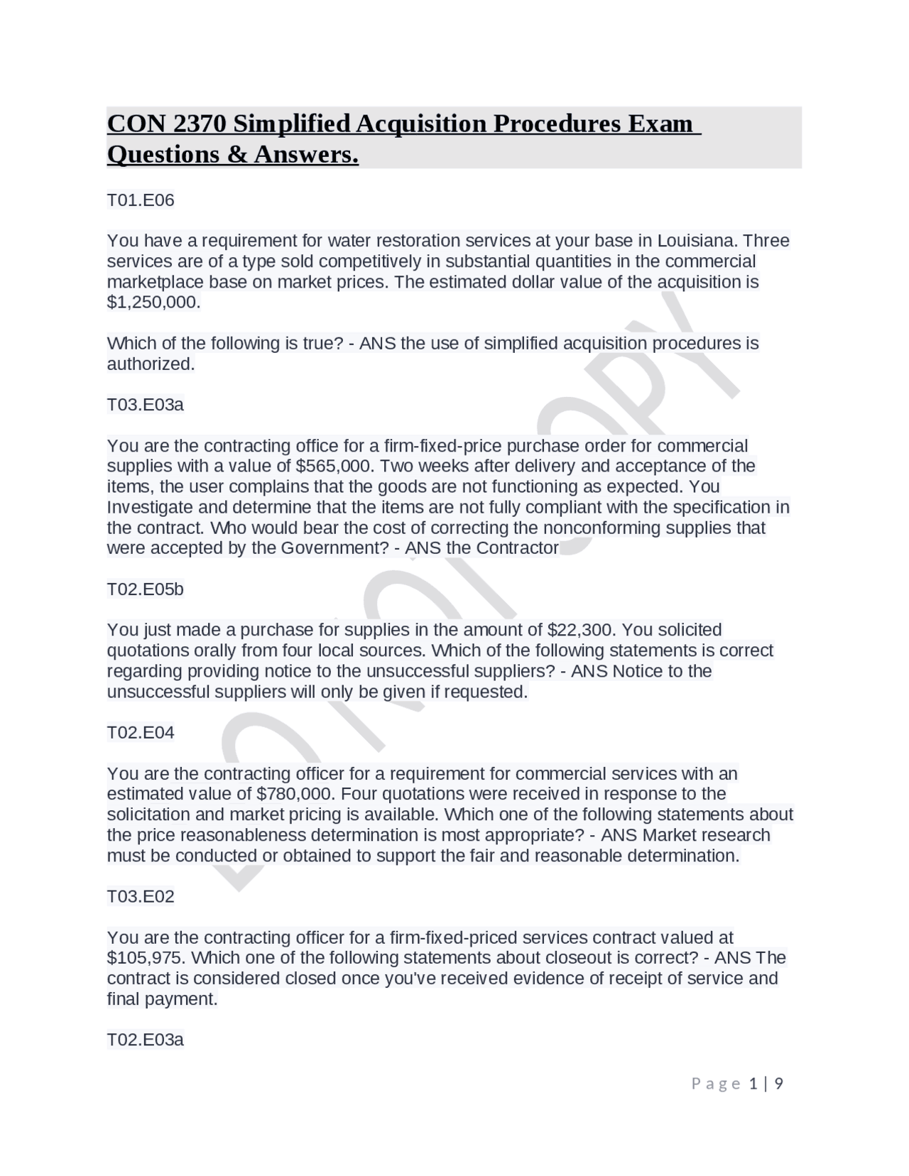 CON 2370 Simplified Acquisition Procedures Exam Questions & Answers ...