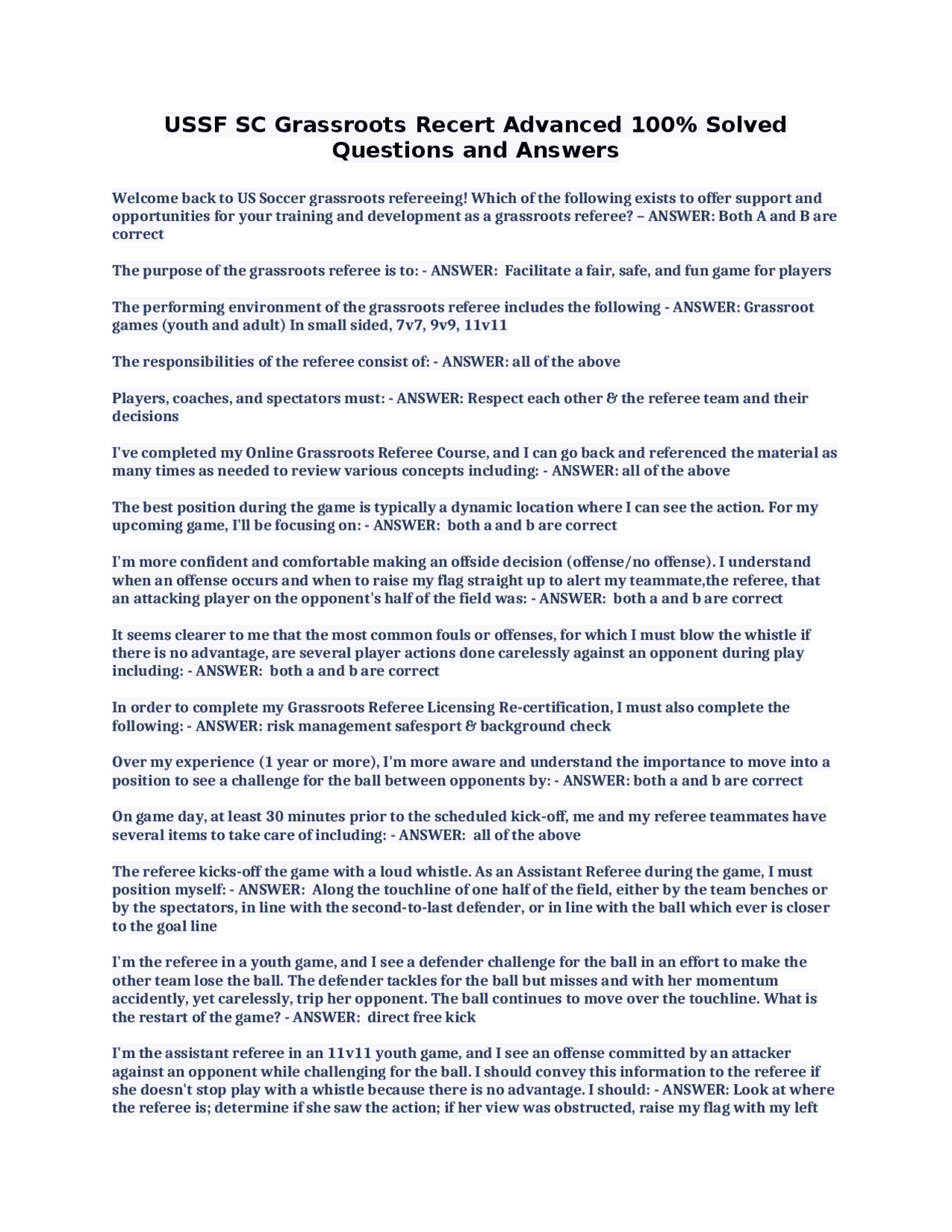 USSF Grassroots Referee Recertification Study Guide | Exams Advanced ...