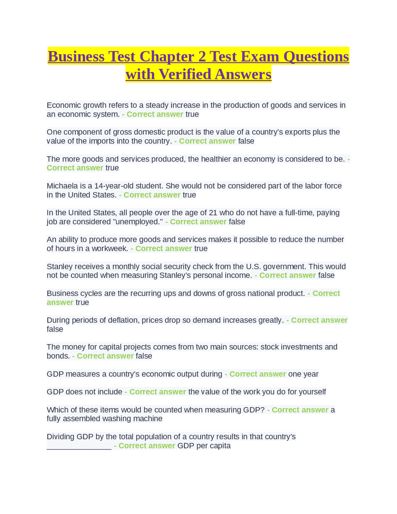 Business Test Chapter 2: Exam Questions and Answers | Exams Business ...