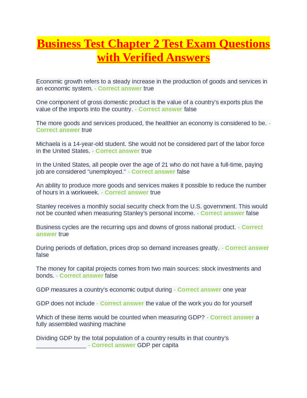 Business Test Chapter 2: Exam Questions and Answers | Exams Business ...