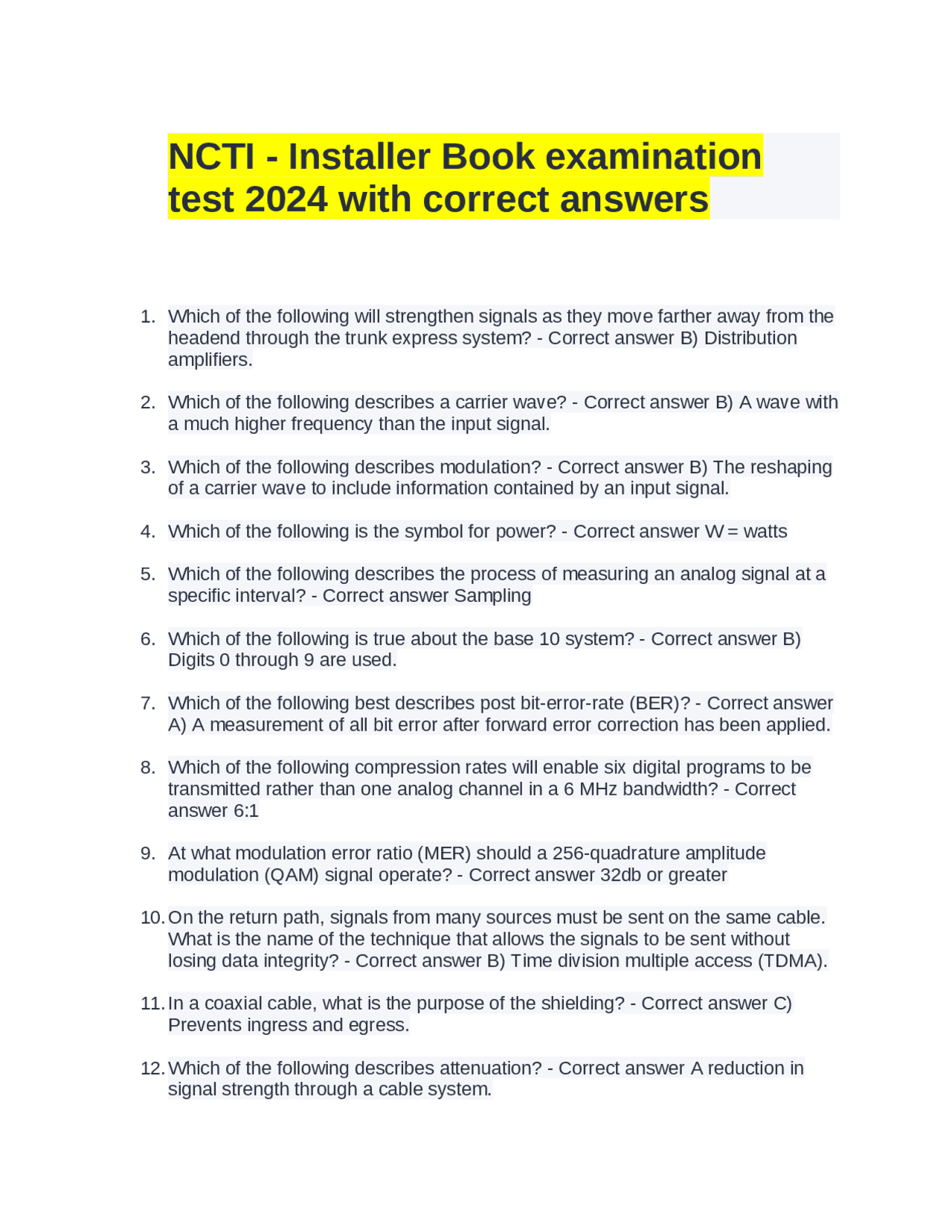 NCTI - Installer Book examination test 2024 with correct answers ...