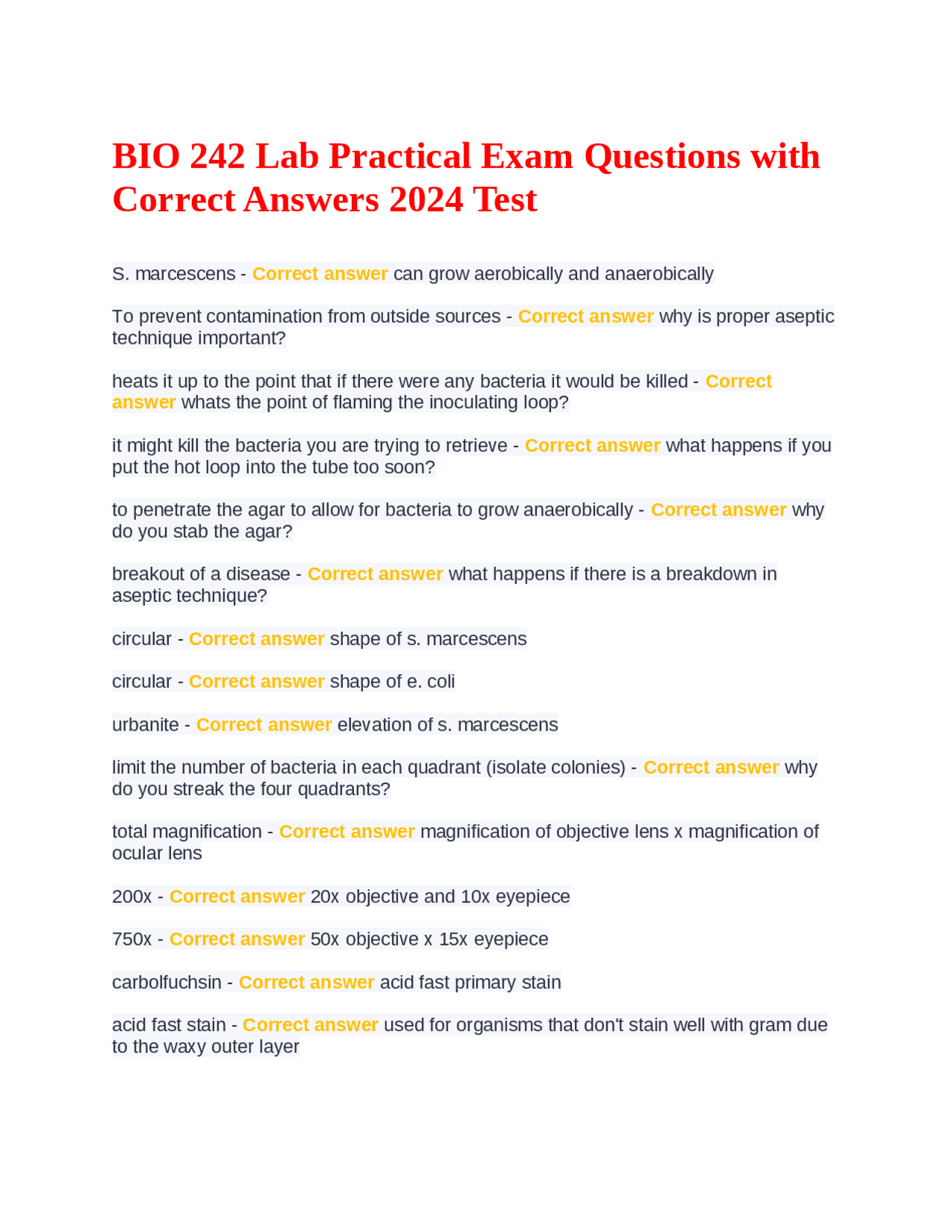 BIO 242 Lab Practical Exam Questions and Answers for 2024 | Exams ...