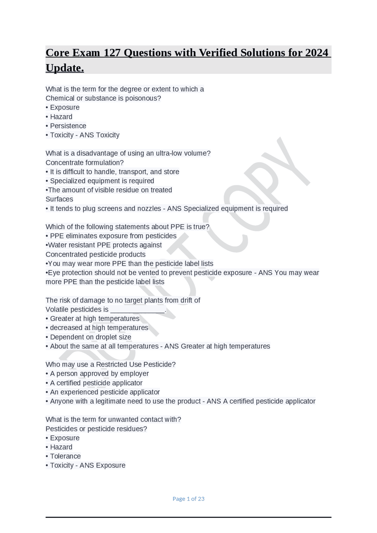 Core Exam 127 Questions with Verified Solutions for 2024 Update ...