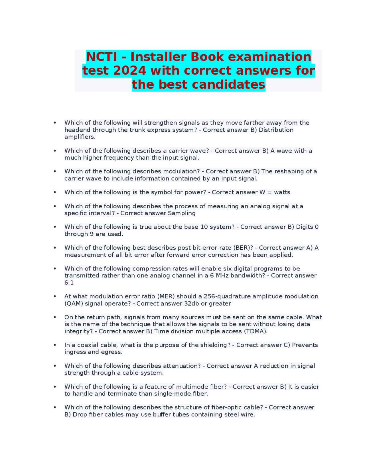 NCTI Installer Examination Study Guide for 2024 | Exams Electrical and Electronics Engineering ...