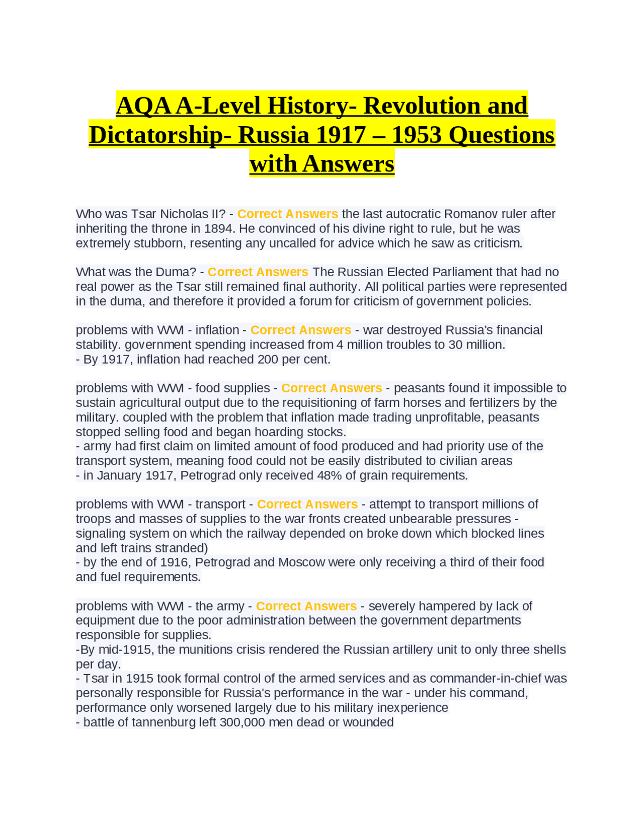 AQA A-Level History- Revolution and Dictatorship- Russia 1917 – 1953 ...