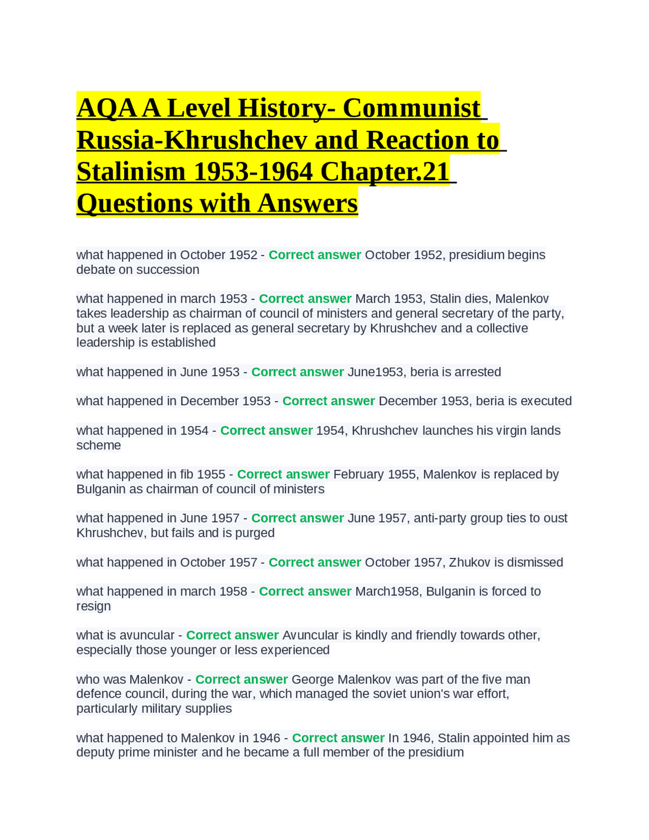 AQA A Level History- Communist Russia-Khrushchev and Reaction to ...