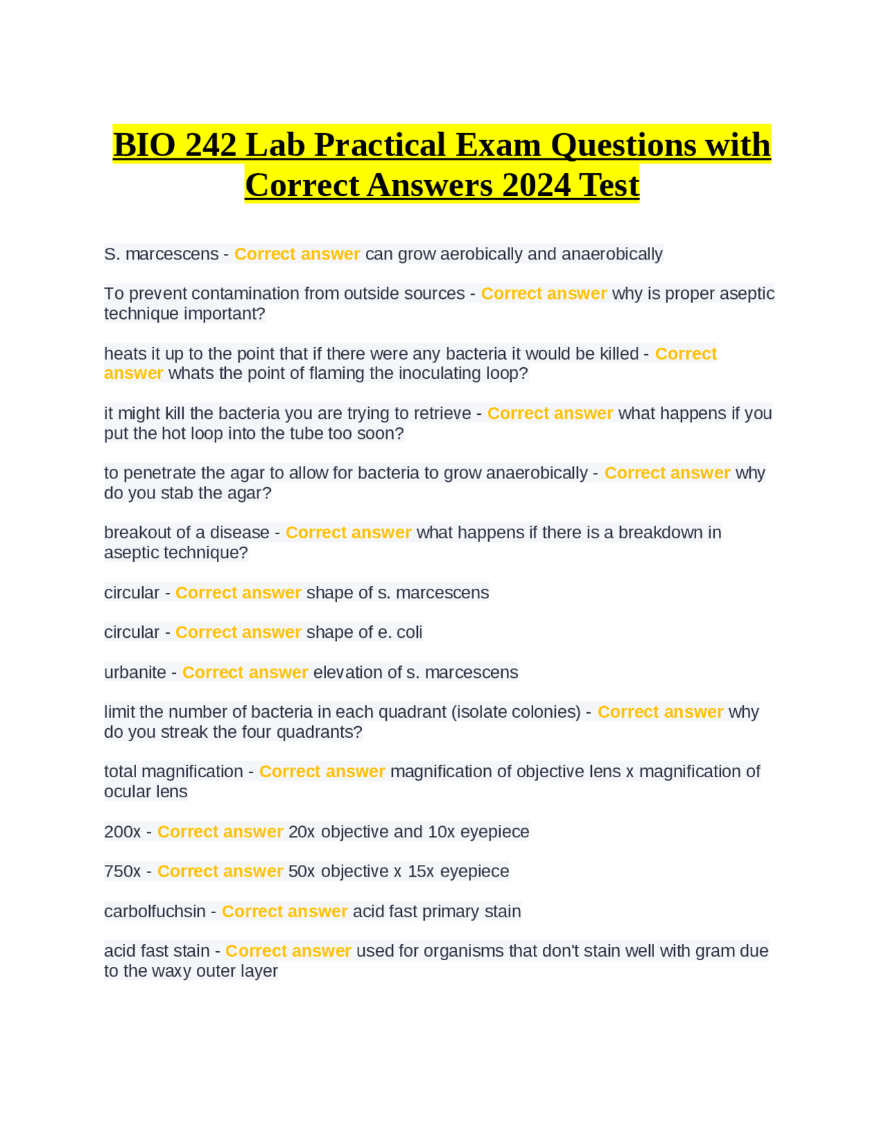 BIO 242 Lab Practical Exam Questions and Answers for 2024 | Exams ...