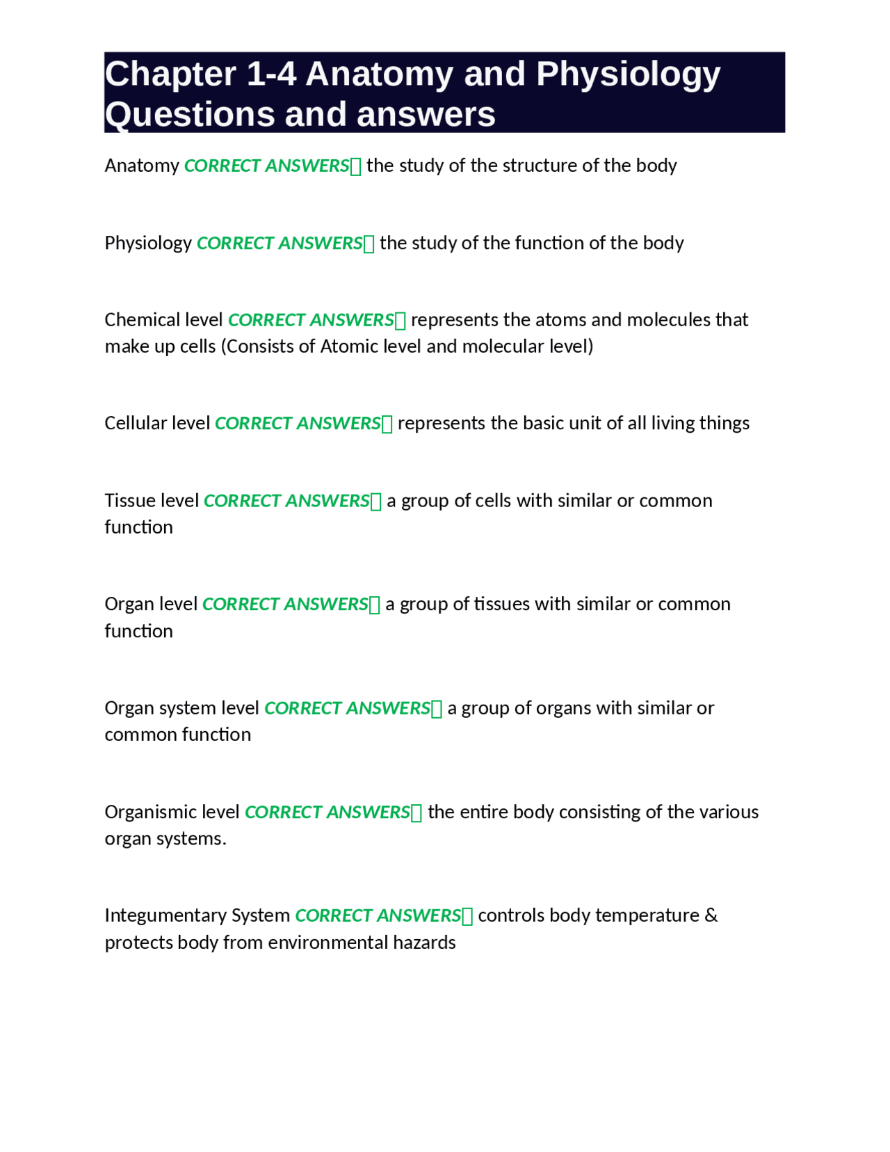 Chapter 1-4 Anatomy and Physiology Questions and answers Chapter 1-4 ...