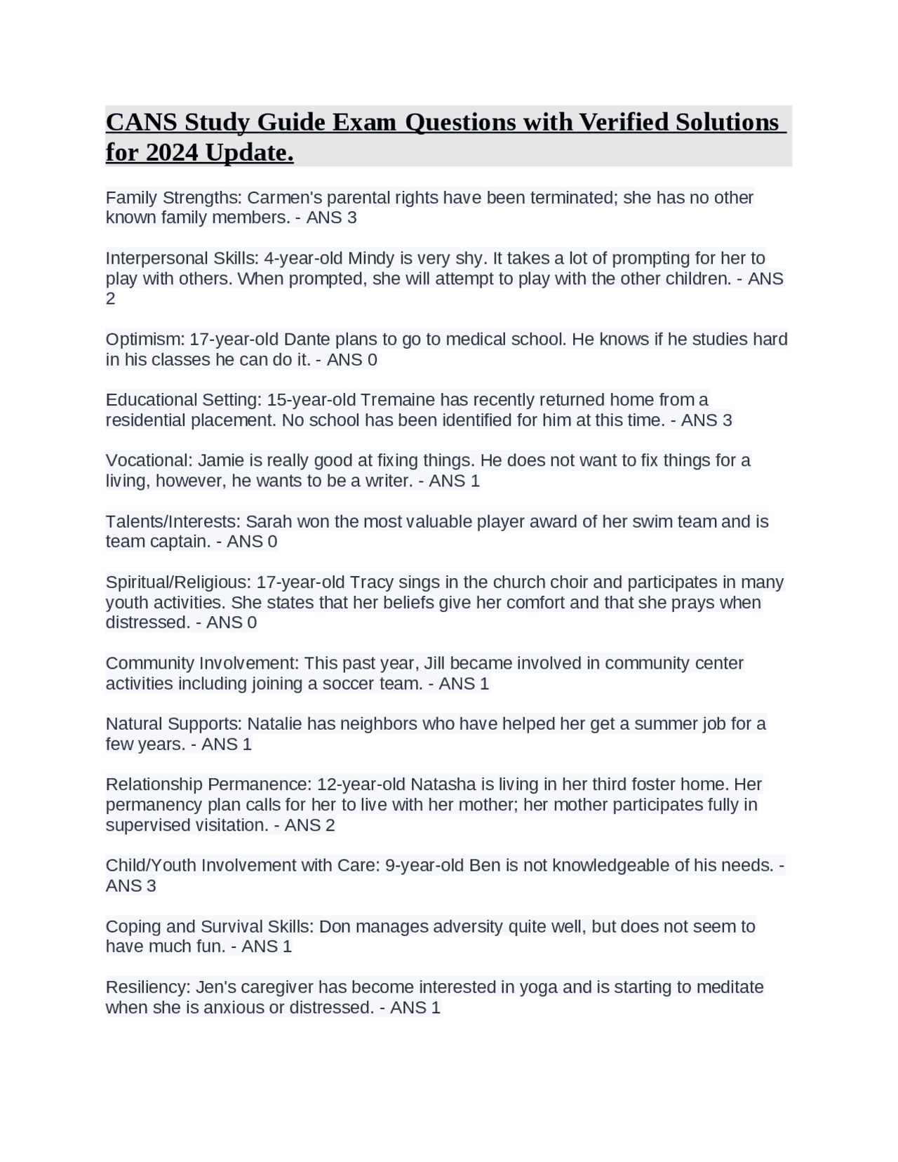 CANS Study Guide Exam Questions with Verified Solutions for 2024 Update ...