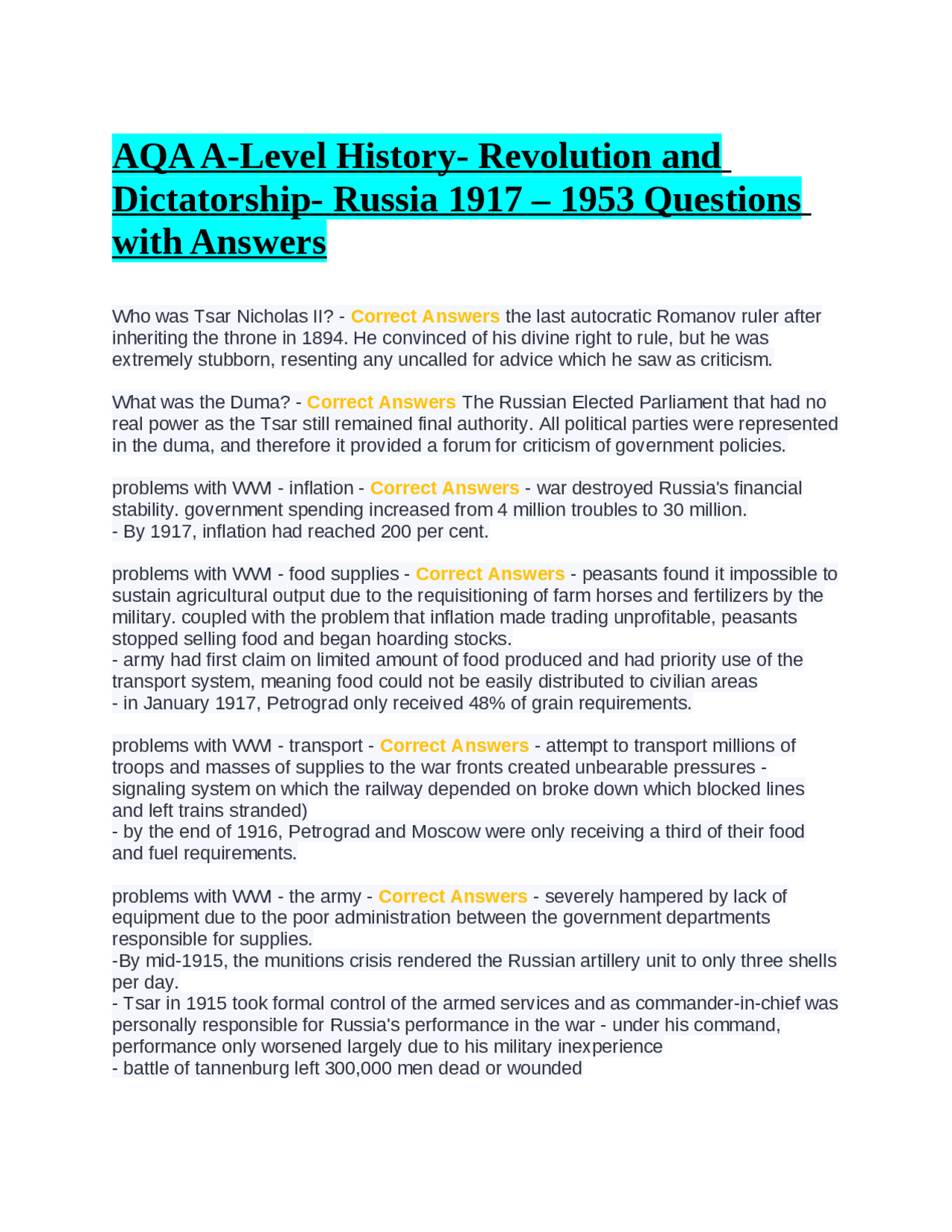 AQA A-Level History- Revolution and Dictatorship- Russia 1917 – 1953 ...