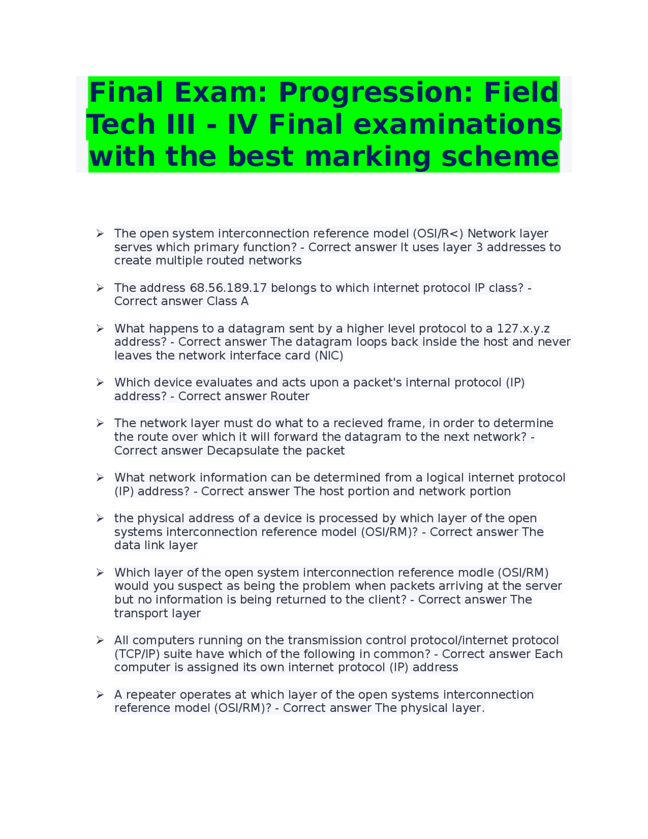 Final Exam: Progression: Field Tech III - IV Final examinations with ...