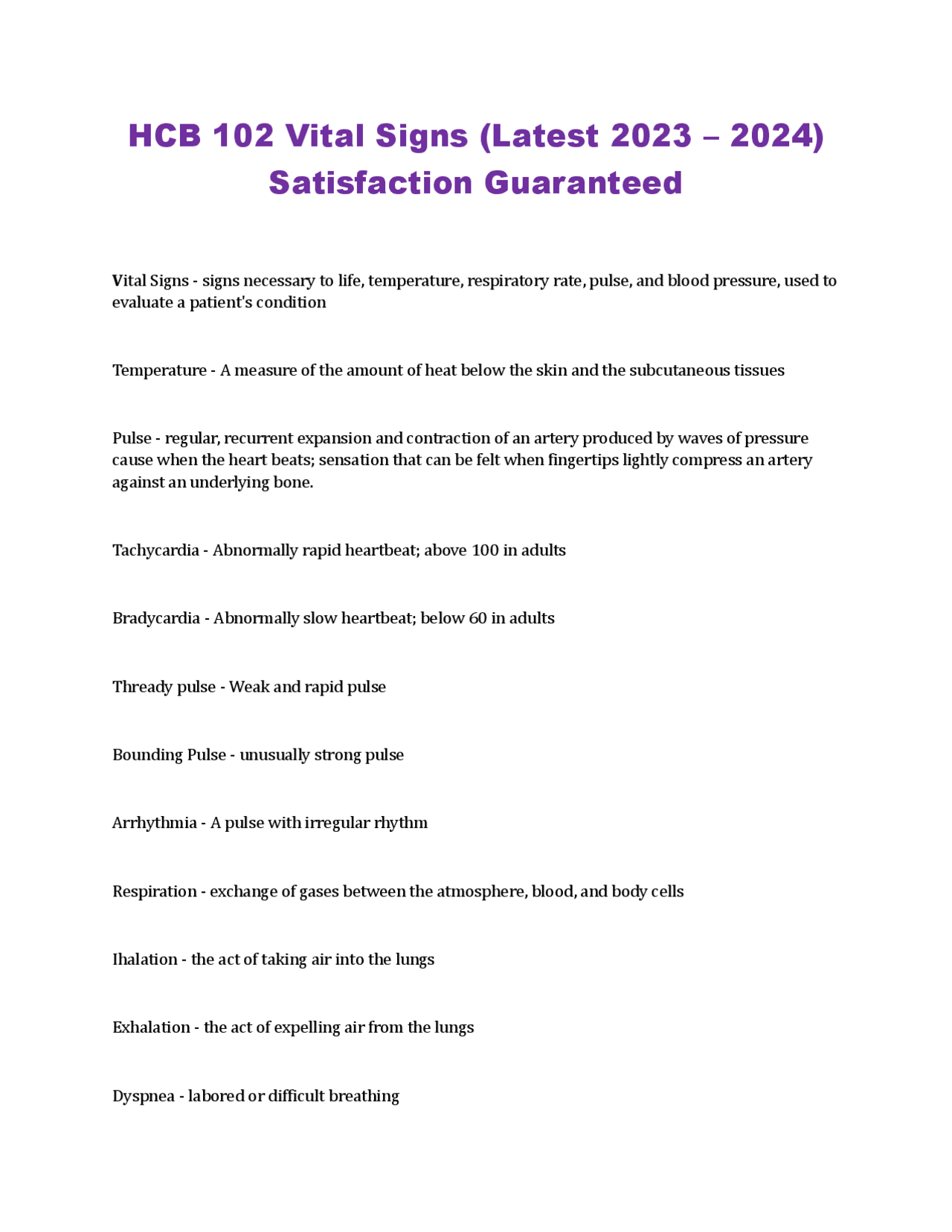 HCB 102 Vital Signs (Latest 2023 – 2024) Satisfaction Guaranteed ...