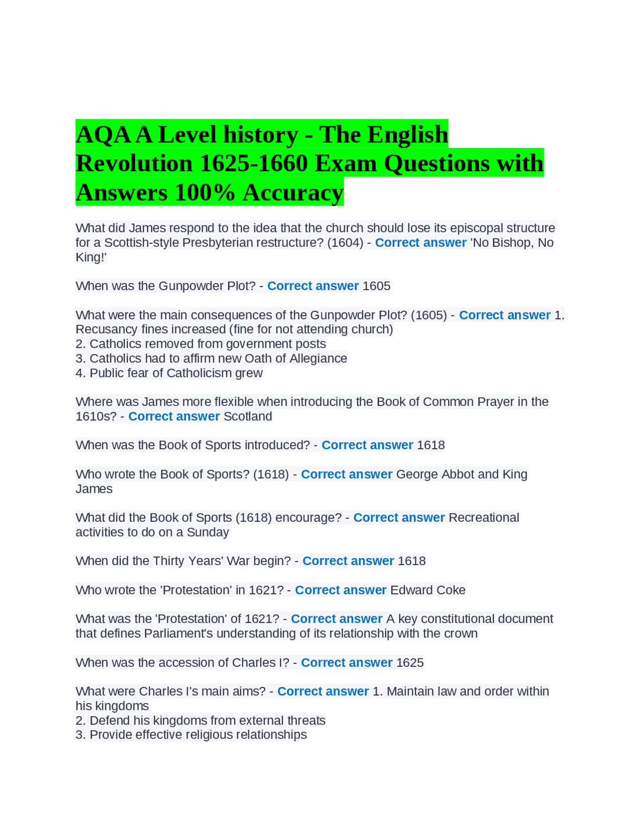 AQA A Level history - The English Revolution 1625-1660 Exam Questions ...