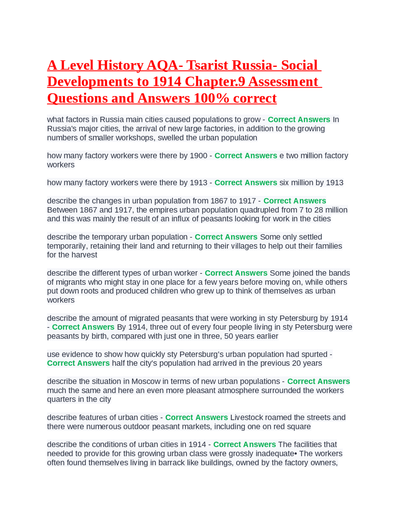 A Level History Aqa Tsarist Russia Social Developments To 1914 Chapter9 Assessment Ques