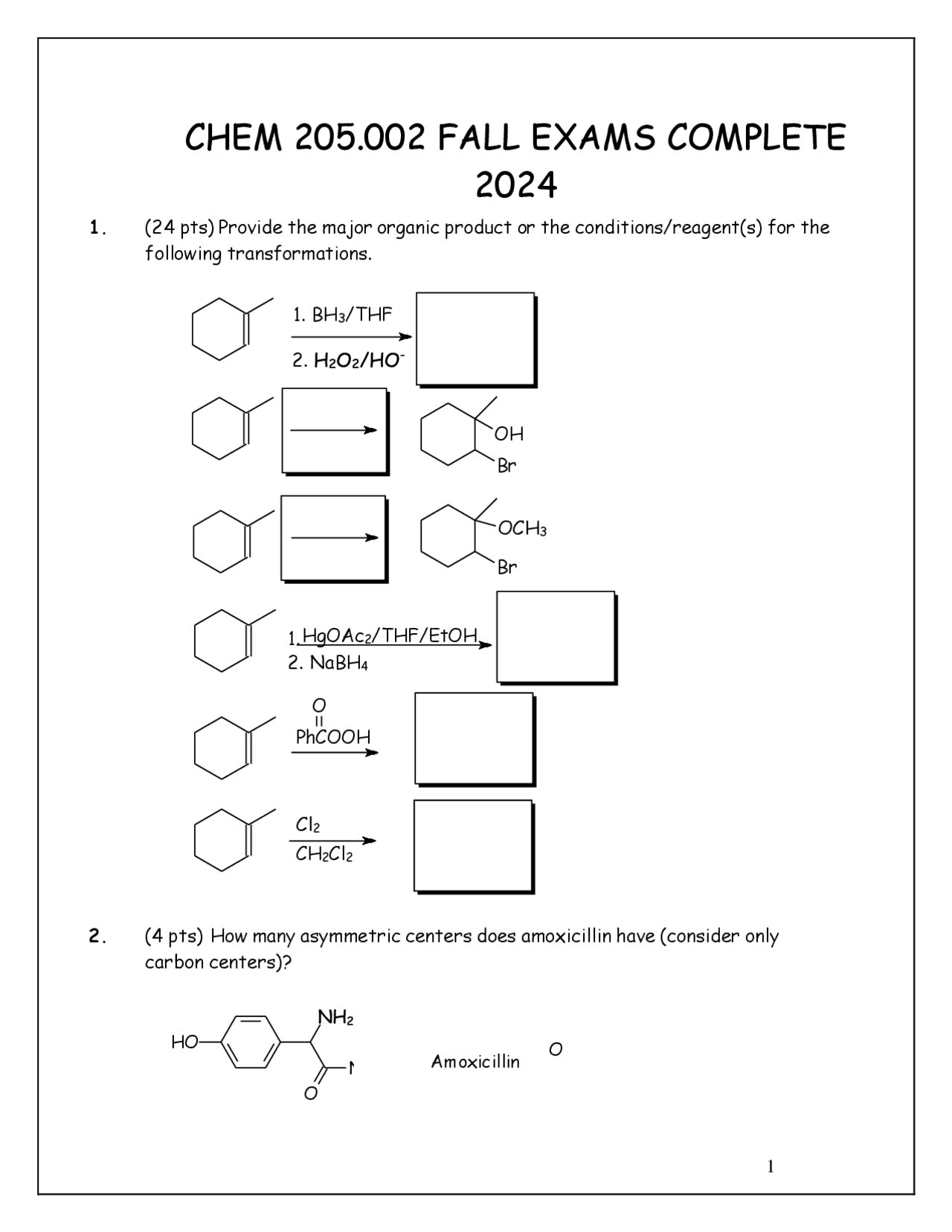 CHEM 205.002 FALL EXAMS COMPLETE 2024 PRAC QNS | Exams Chemistry | Docsity
