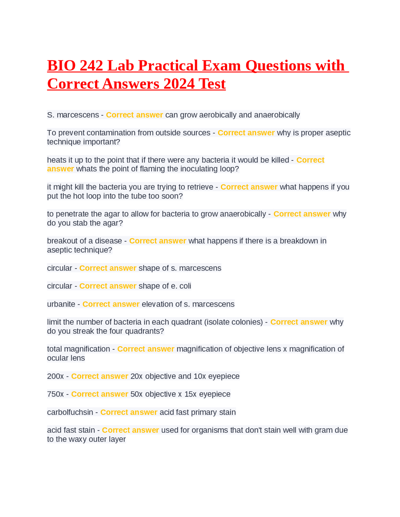 BIO 242 Lab Practical Exam Questions and Answers for 2024 | Exams ...