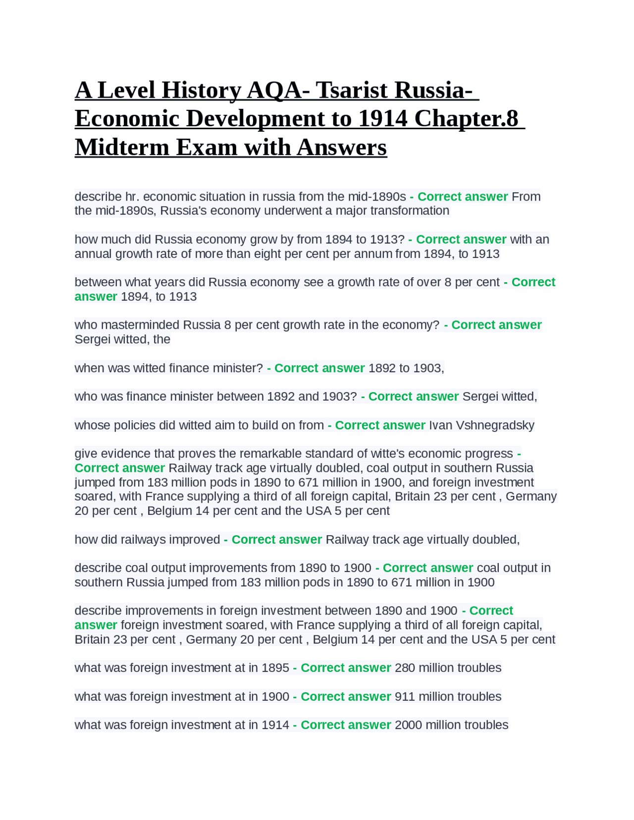 A Level History AQA- Tsarist Russia- Economic Development to 1914 ...