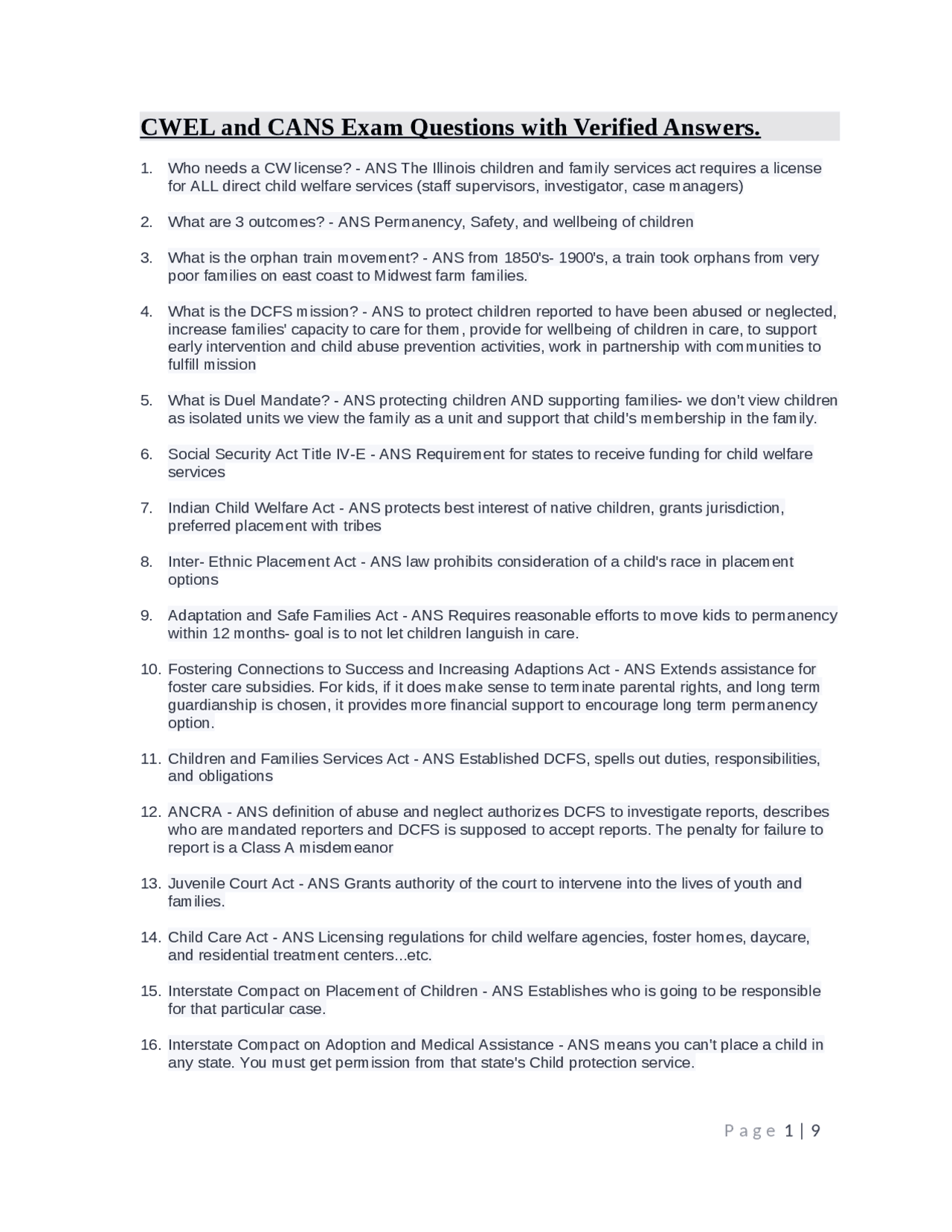 CWEL and CANS Exam Questions with Verified Answers. | Exams Sociology ...