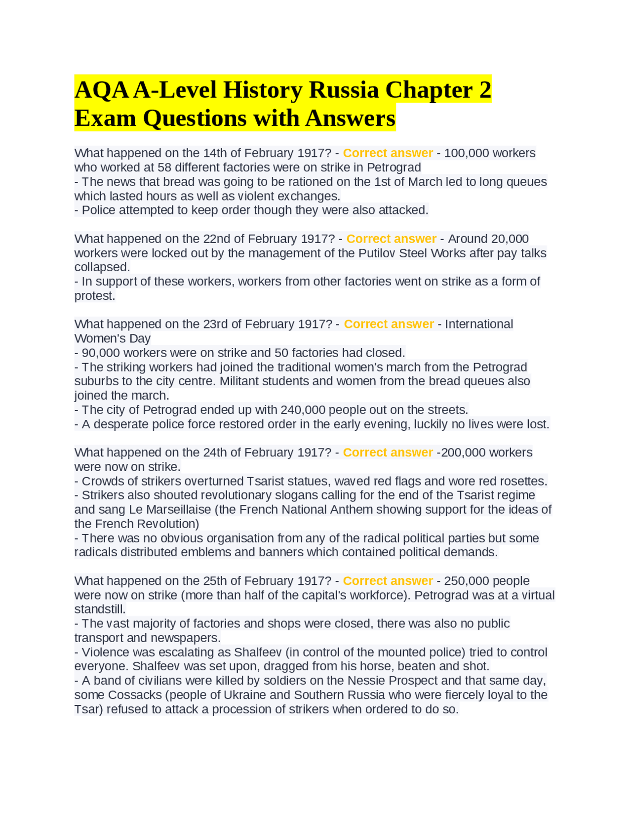 AQA A-Level History Russia Chapter 2 Exam Questions with Answers ...