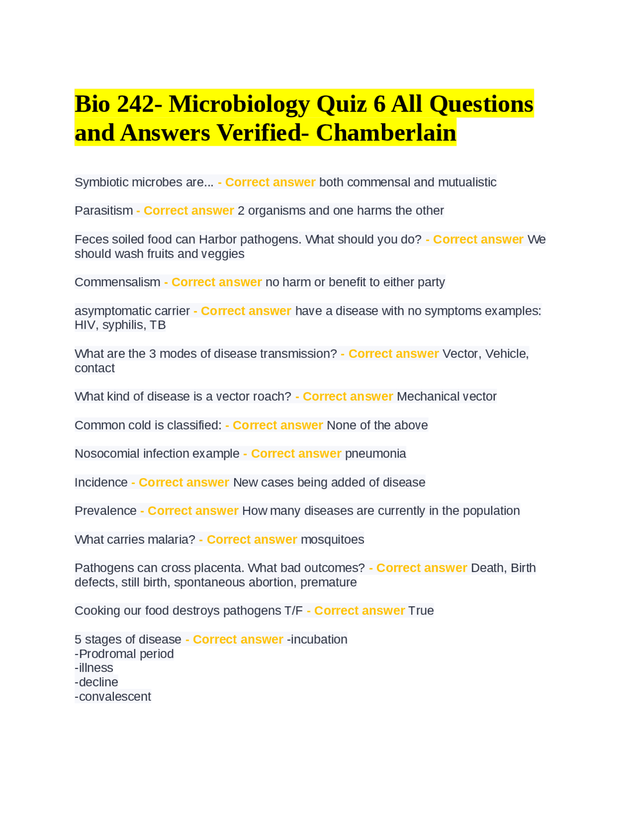 Bio 242- Microbiology Quiz 6 All Questions and Answers Verified ...
