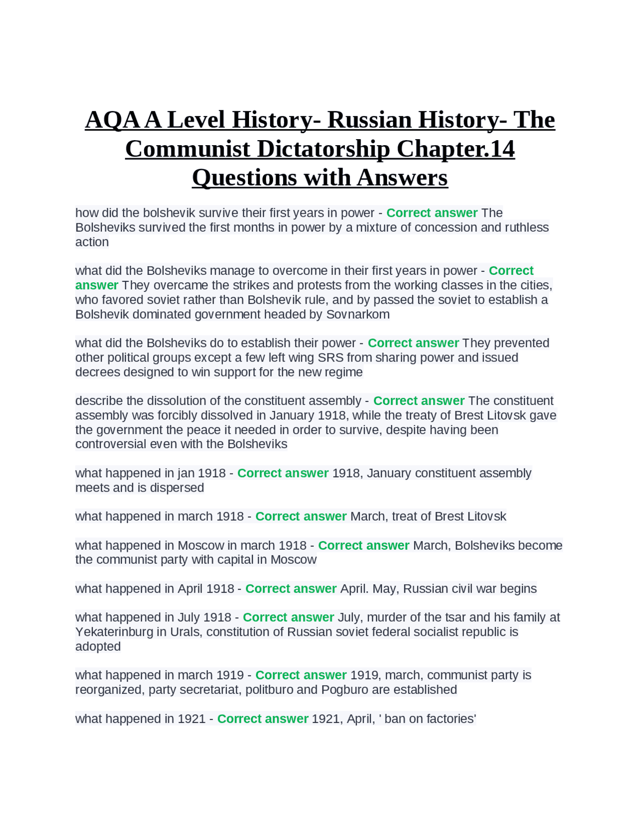 AQA A Level History- Russian History- The Communist Dictatorship ...