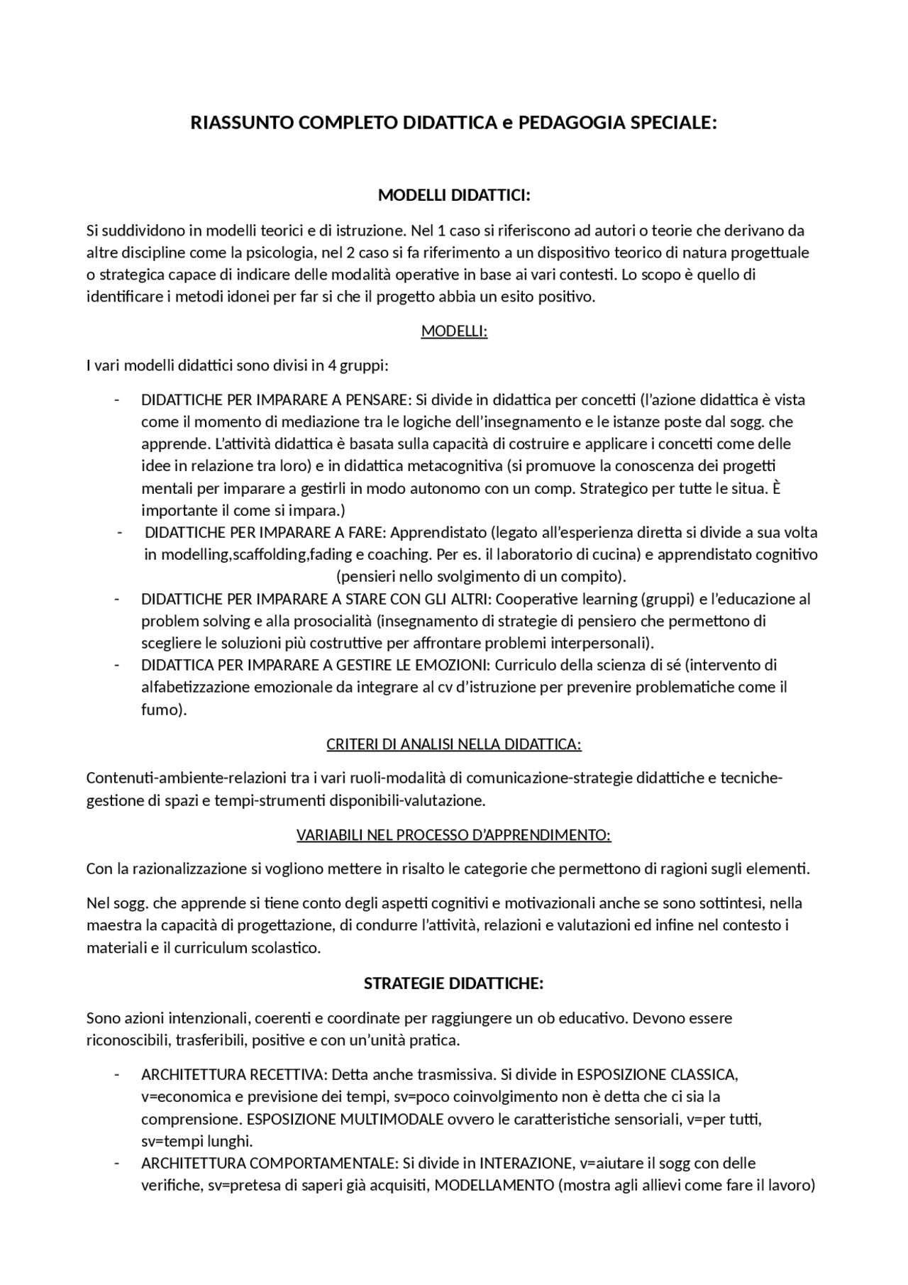 Didattica e Pedagogia Speciale: Modelli e Criteri di Analisi | Schemi e ...