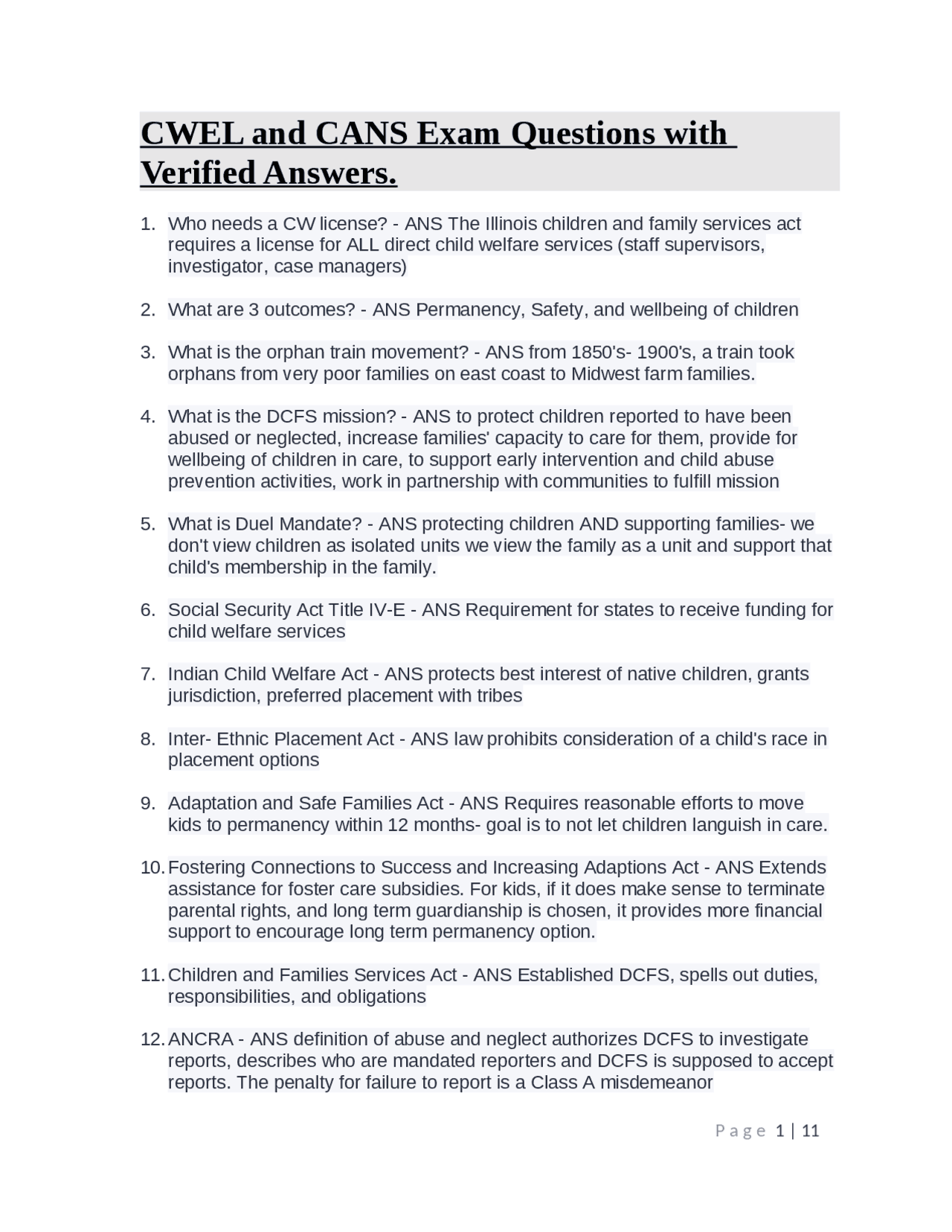 CWEL and CANS Exam Questions with Verified Answers. | Exams Sociology ...