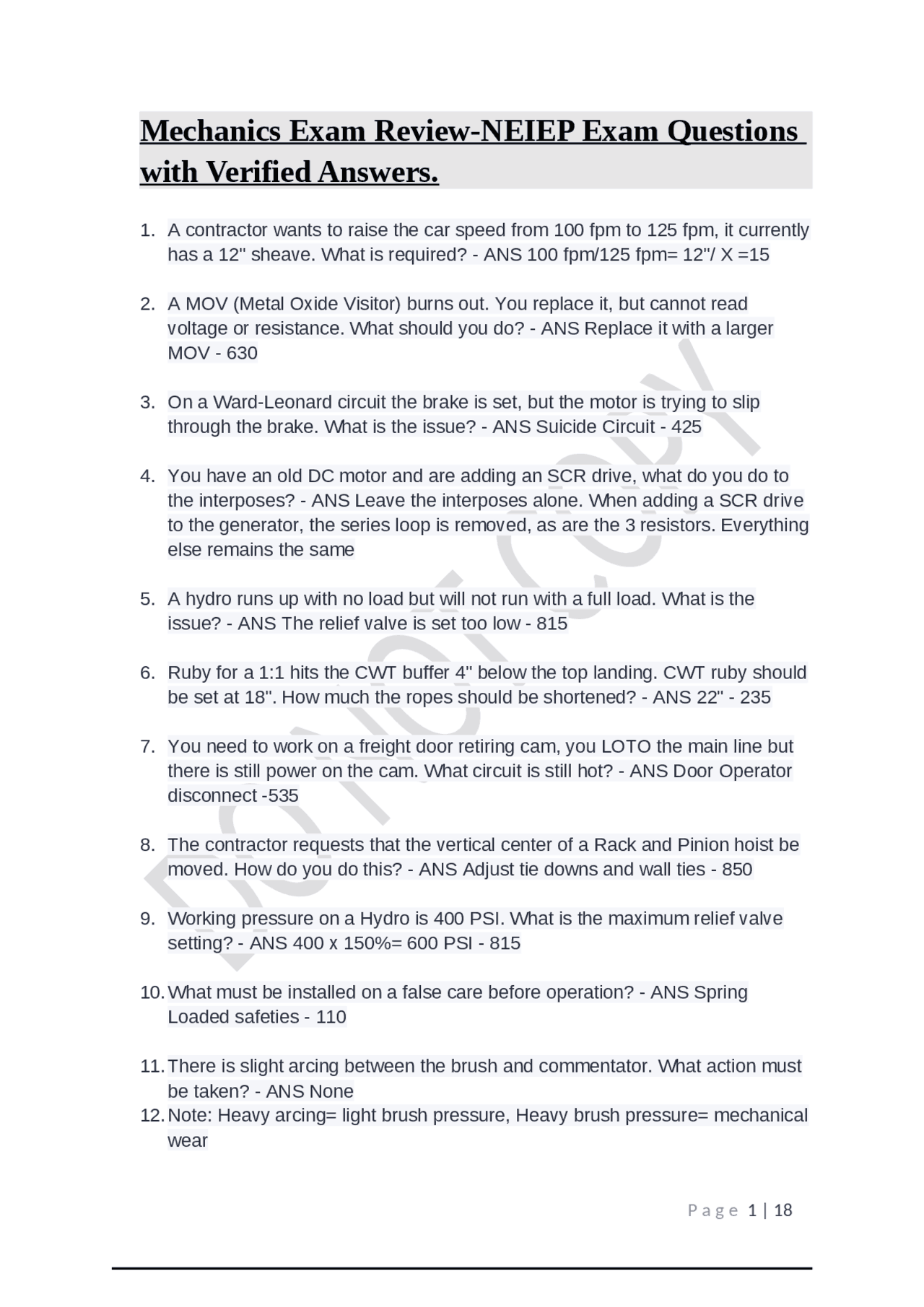 Mechanics Exam Review-NEIEP Exam Questions with Verified Answers. | Exams Mechanics | Docsity