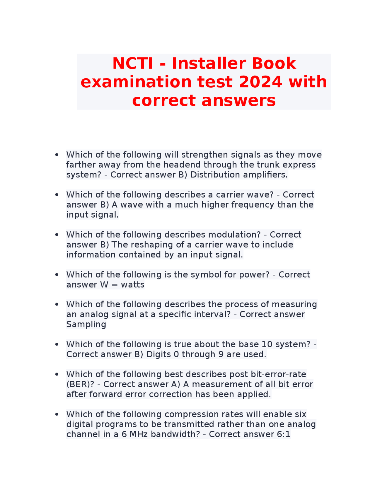 NCTI - Installer Book examination test 2024 with correct answers ...