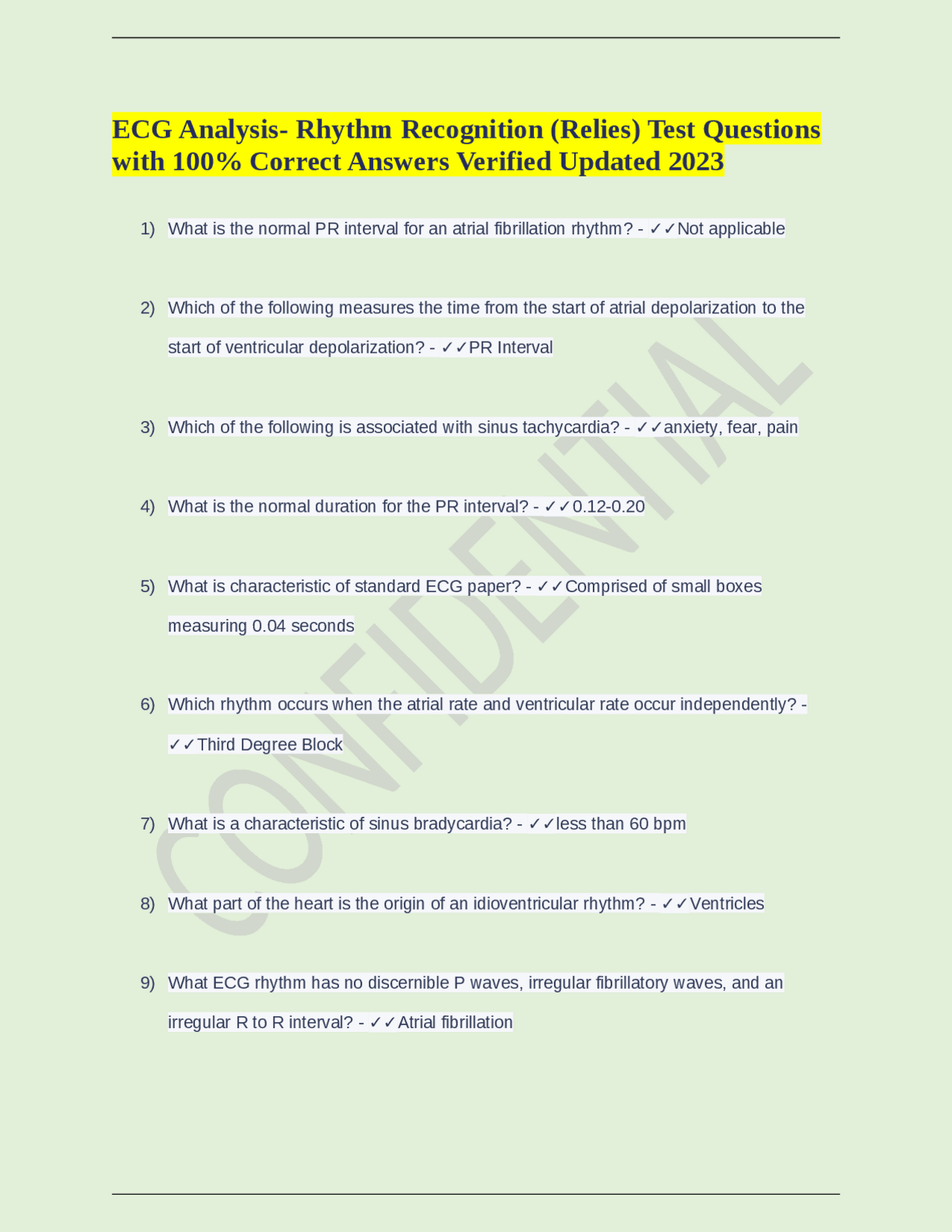 ECG Analysis: Rhythm Recognition Test Questions with Correct Answers ...
