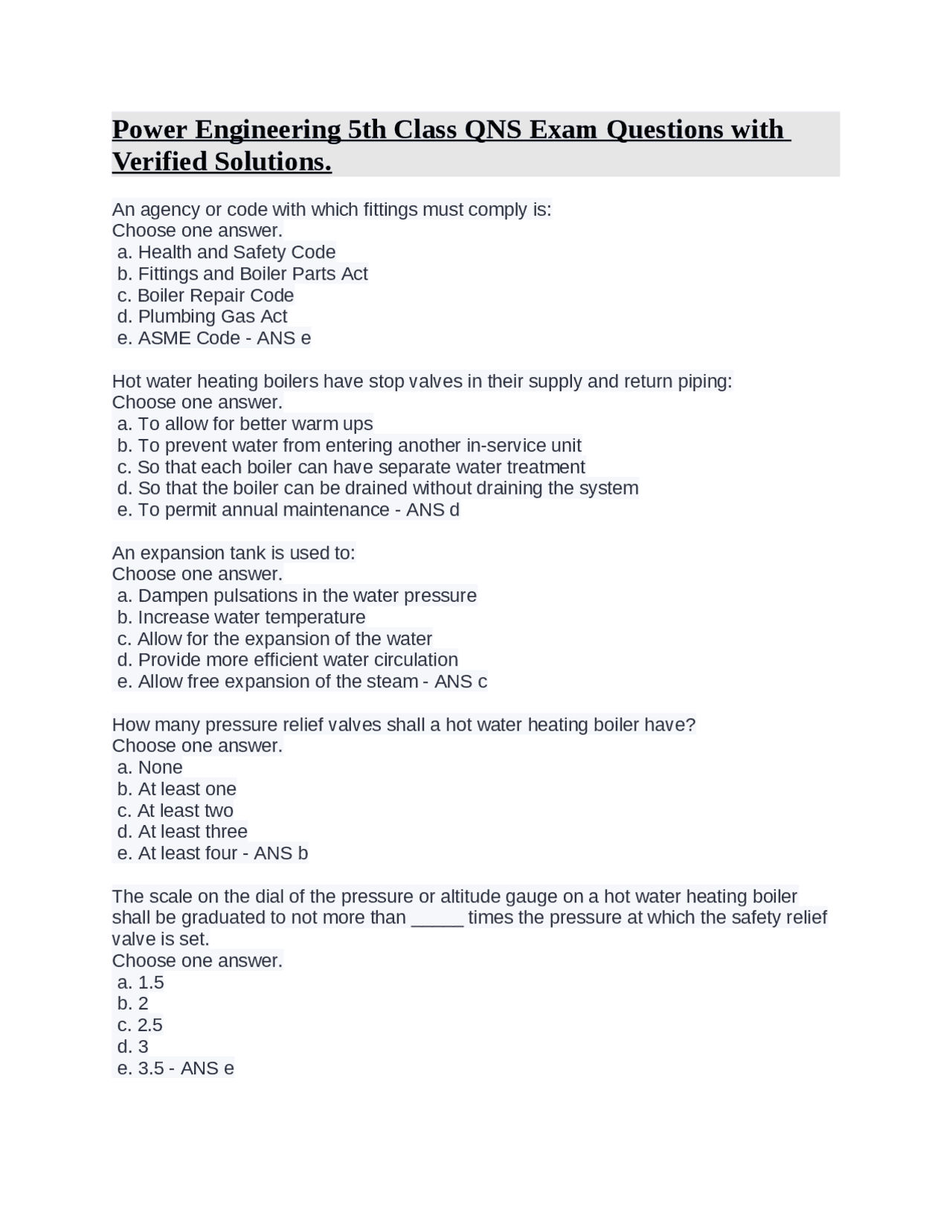 Power Engineering: QNS Exam Questions and Solutions for Hot Water ...
