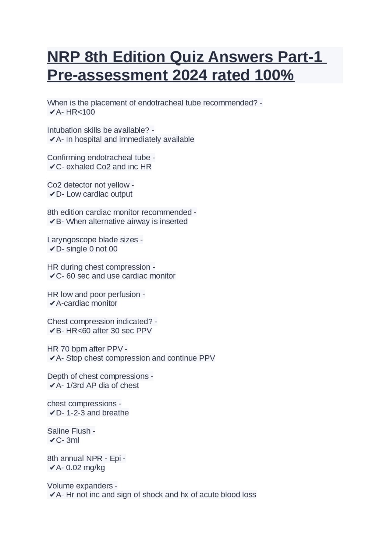 NRP 8th Edition Quiz Answers Part-1: Pre-assessment for Resuscitation ...