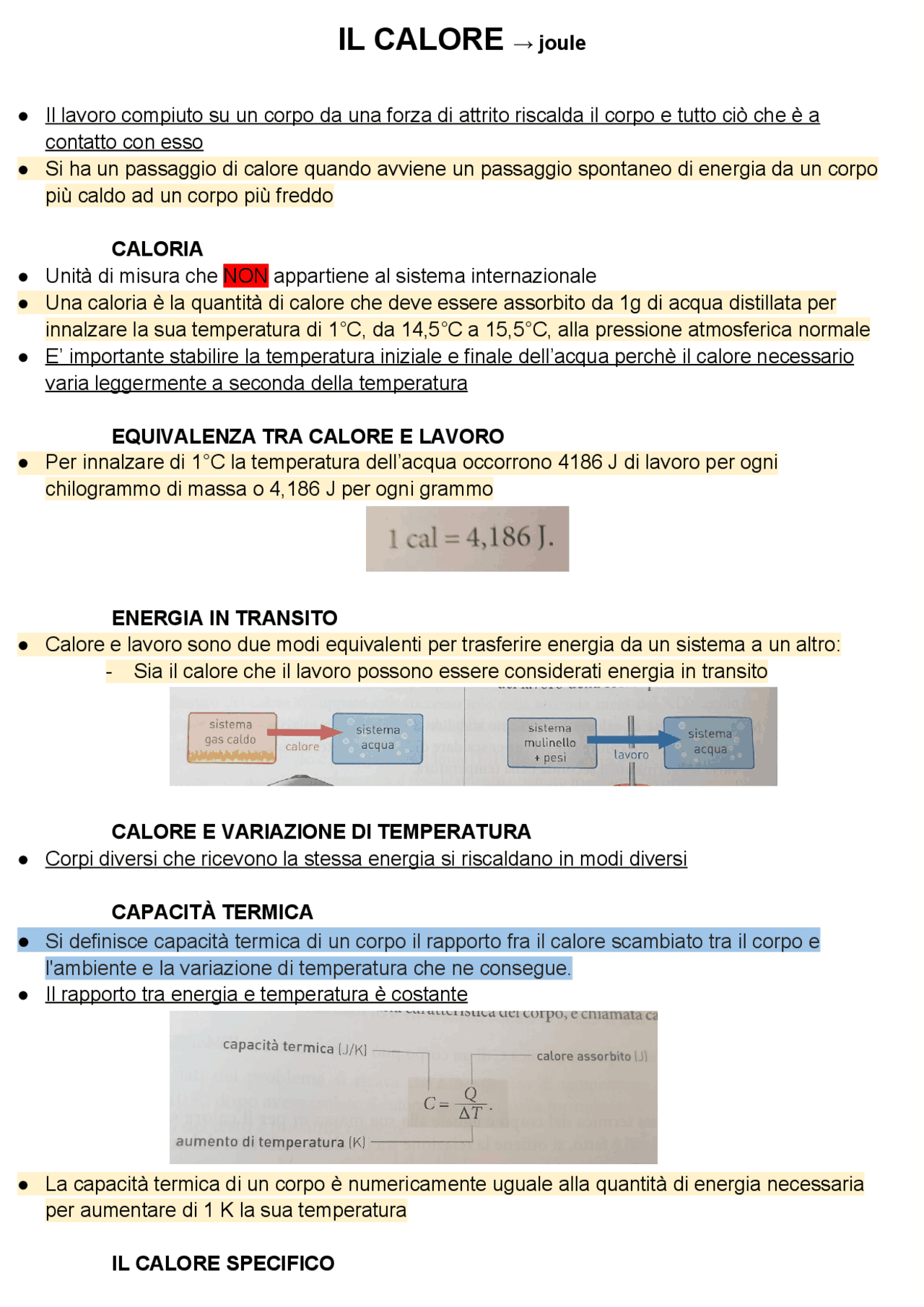 Calore e Capacità Termica: Fisica Termodinamica | Appunti di Fisica ...