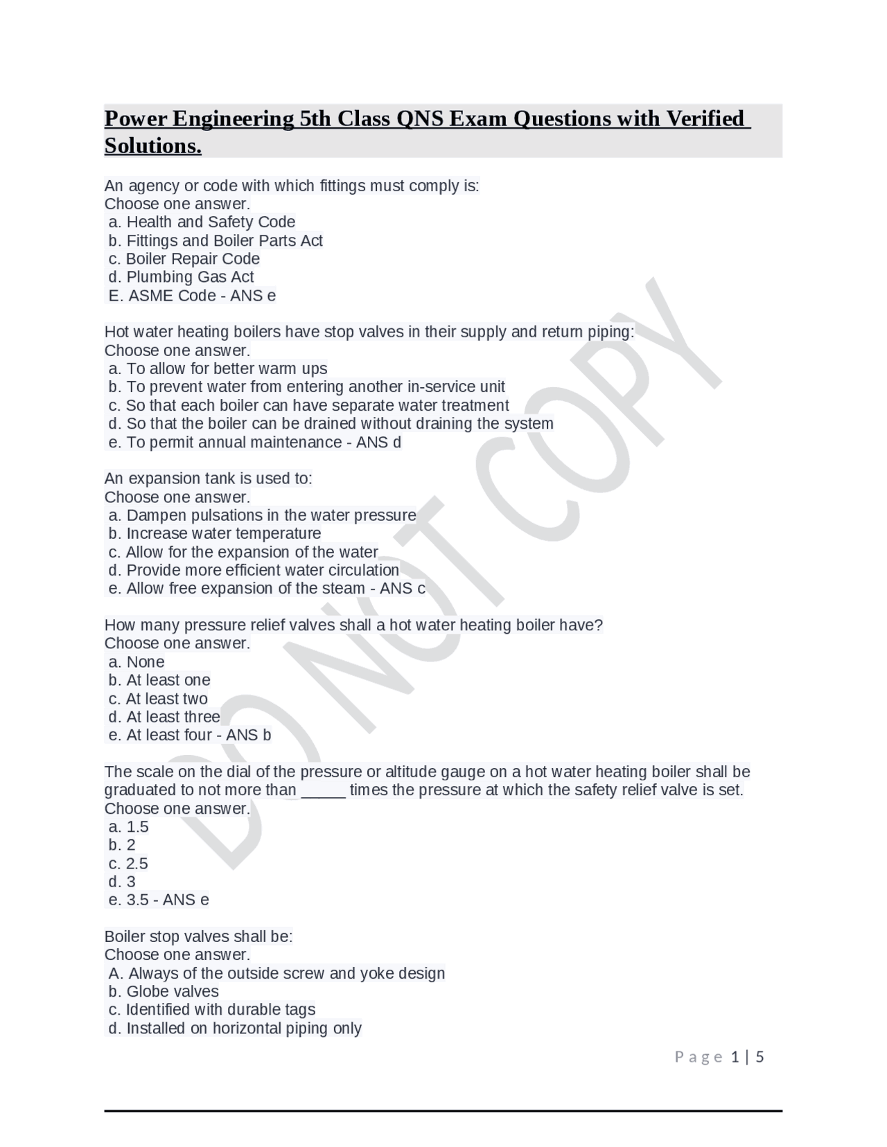 Power Engineering: 5th Class QNS Exam - Hot Water Boiler Regulations ...