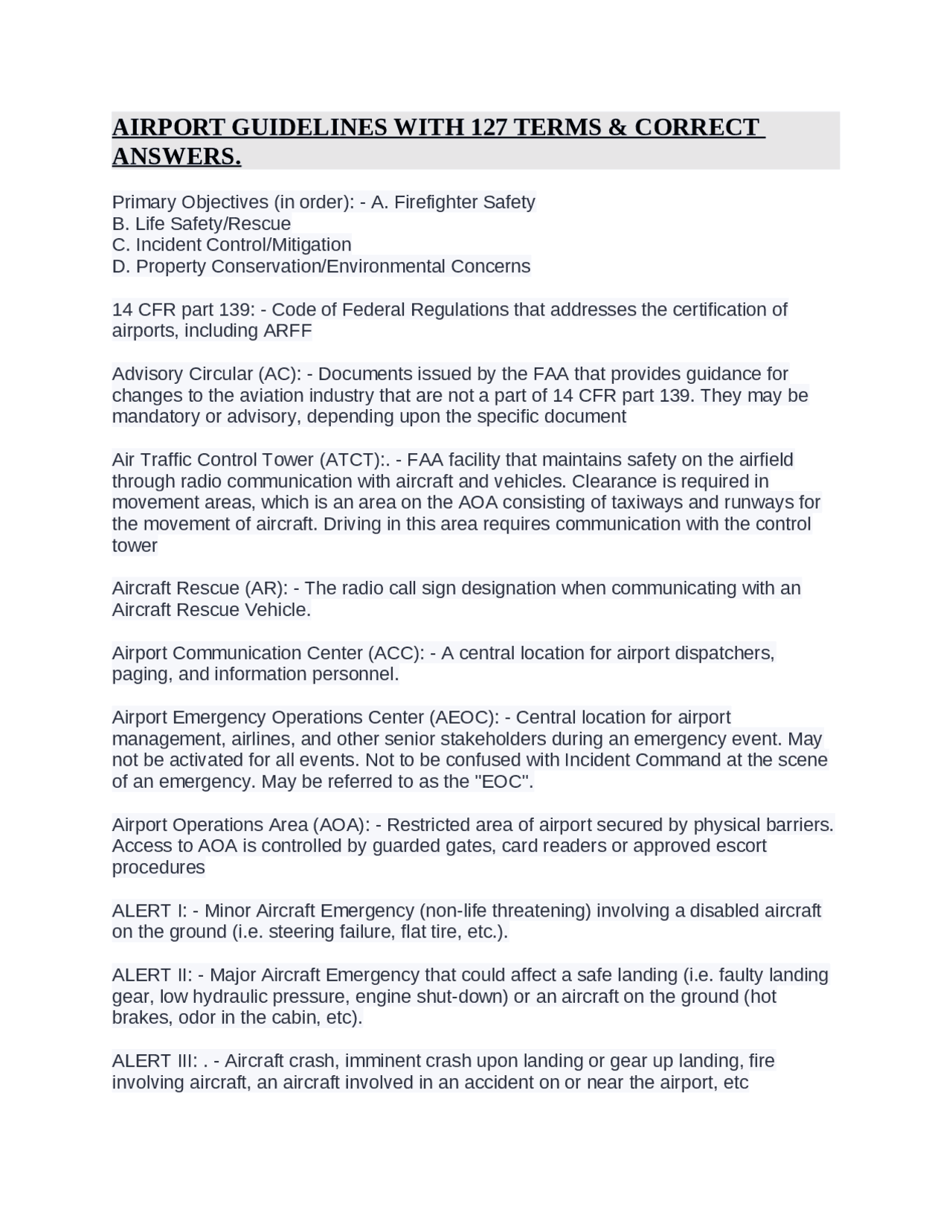 Aircraft Emergency Response Procedures at Bush Intercontinental and ...