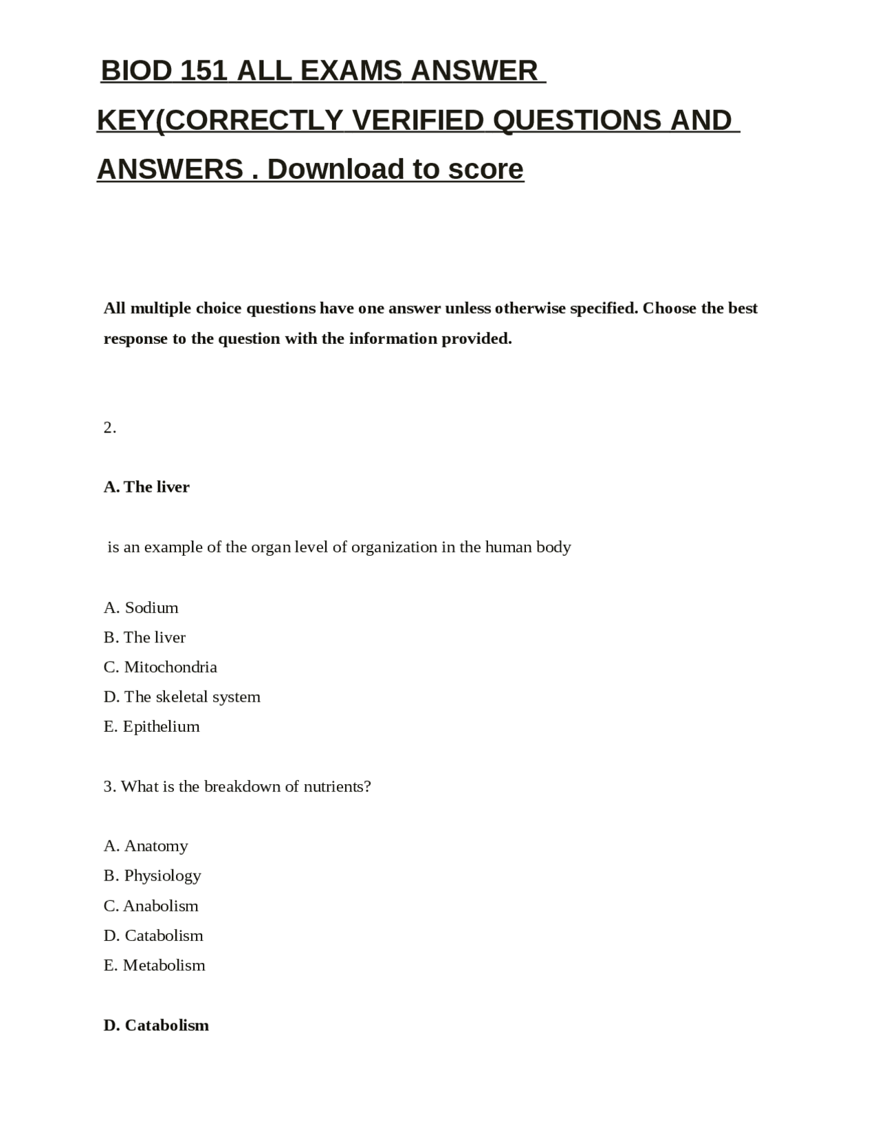 Biology Exam: Answers and Key for Correctly Verified Questions | Exams ...
