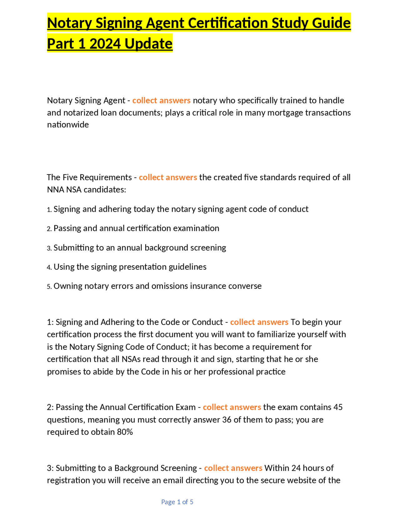 Notary Signing Agent Certification Study Guide 2024 Update | Exams ...