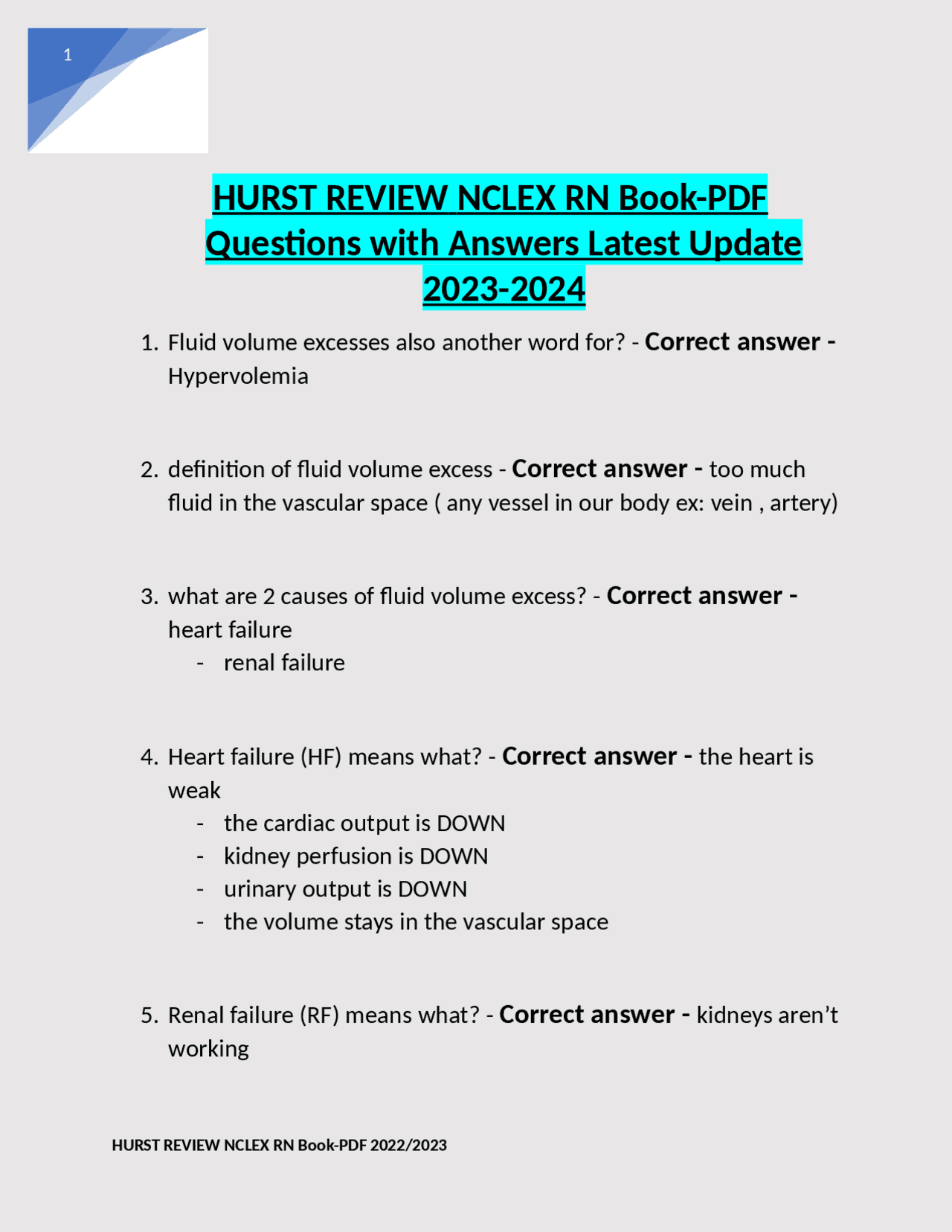 HURST REVIEW NCLEX RN Book-PDF Questions with Answers Latest Update ...