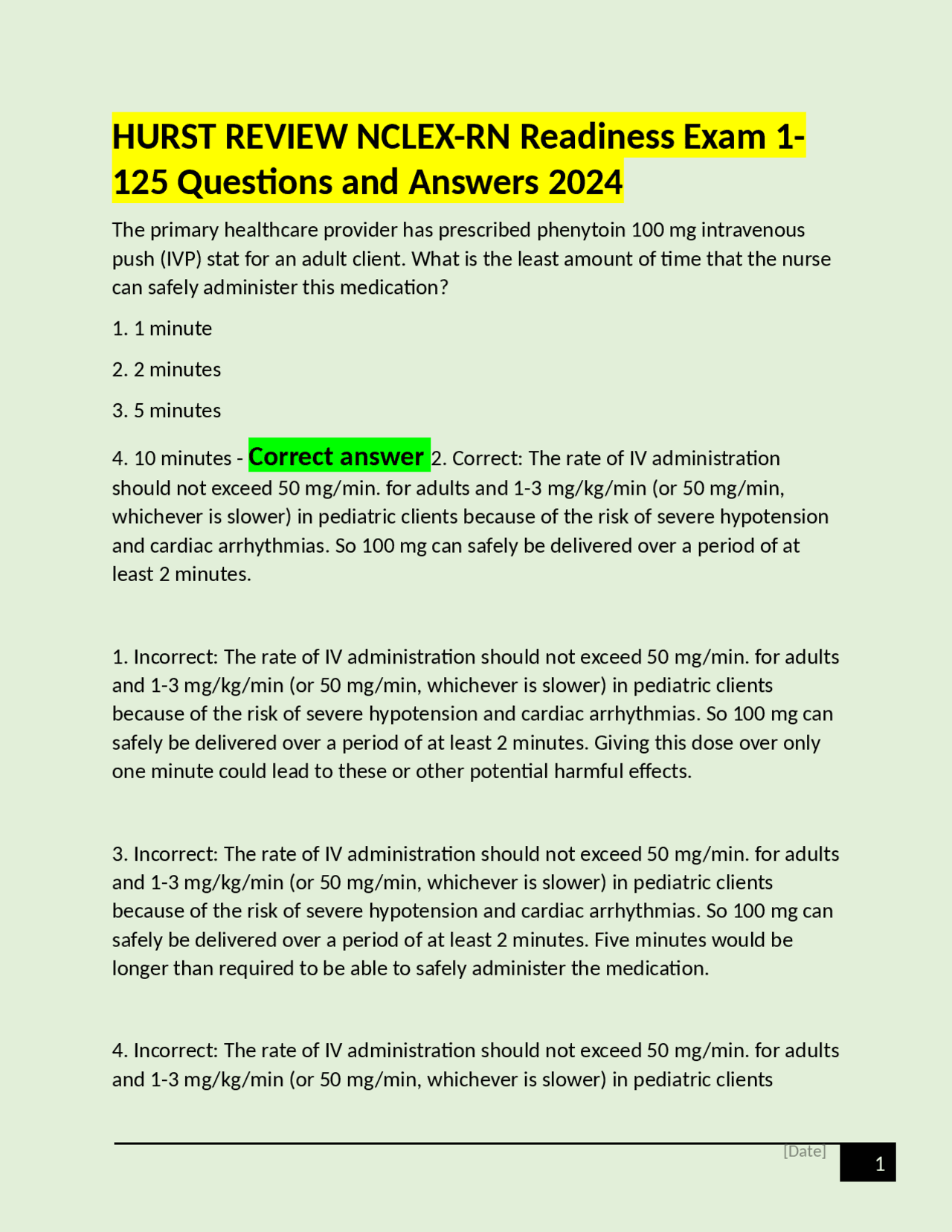HURST REVIEW NCLEX-RN Readiness Exam 1-125 Questions and Answers 2024 ...