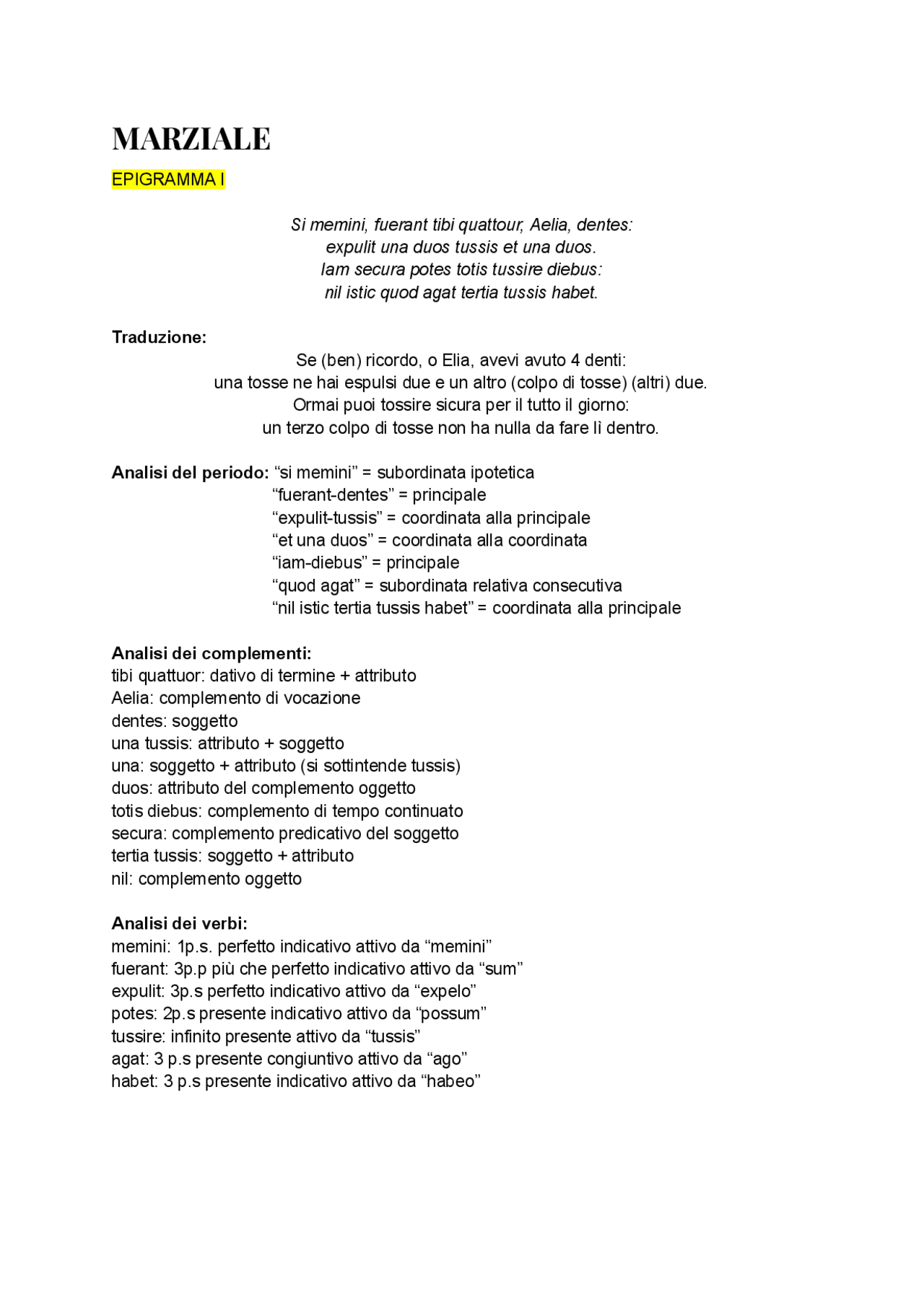 Epigramma I e XI di Marziale | Esercizi di Latino | Docsity