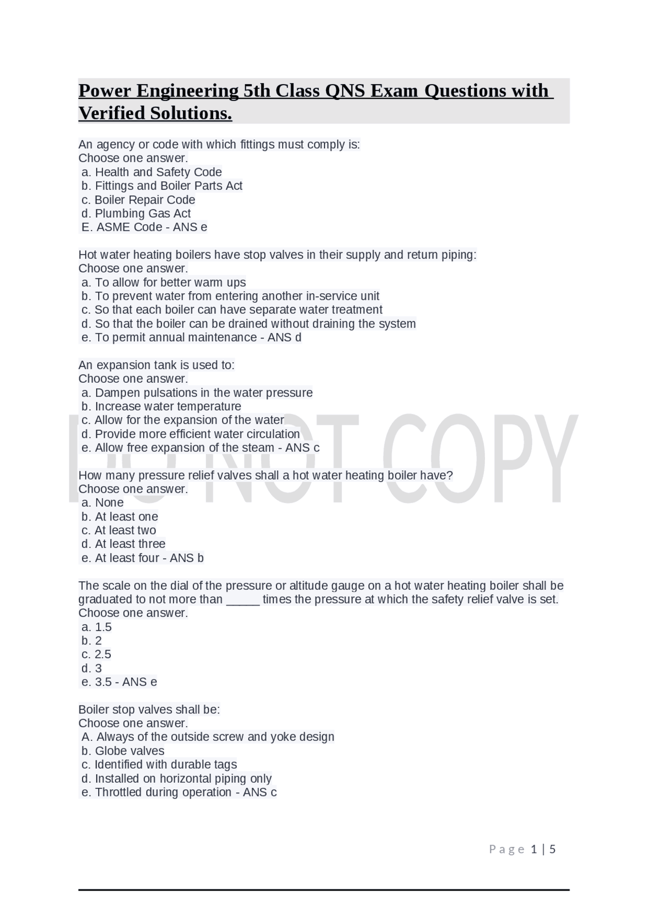 Power Engineering 5th Class QNS Exam Questions with Verified Solutions ...