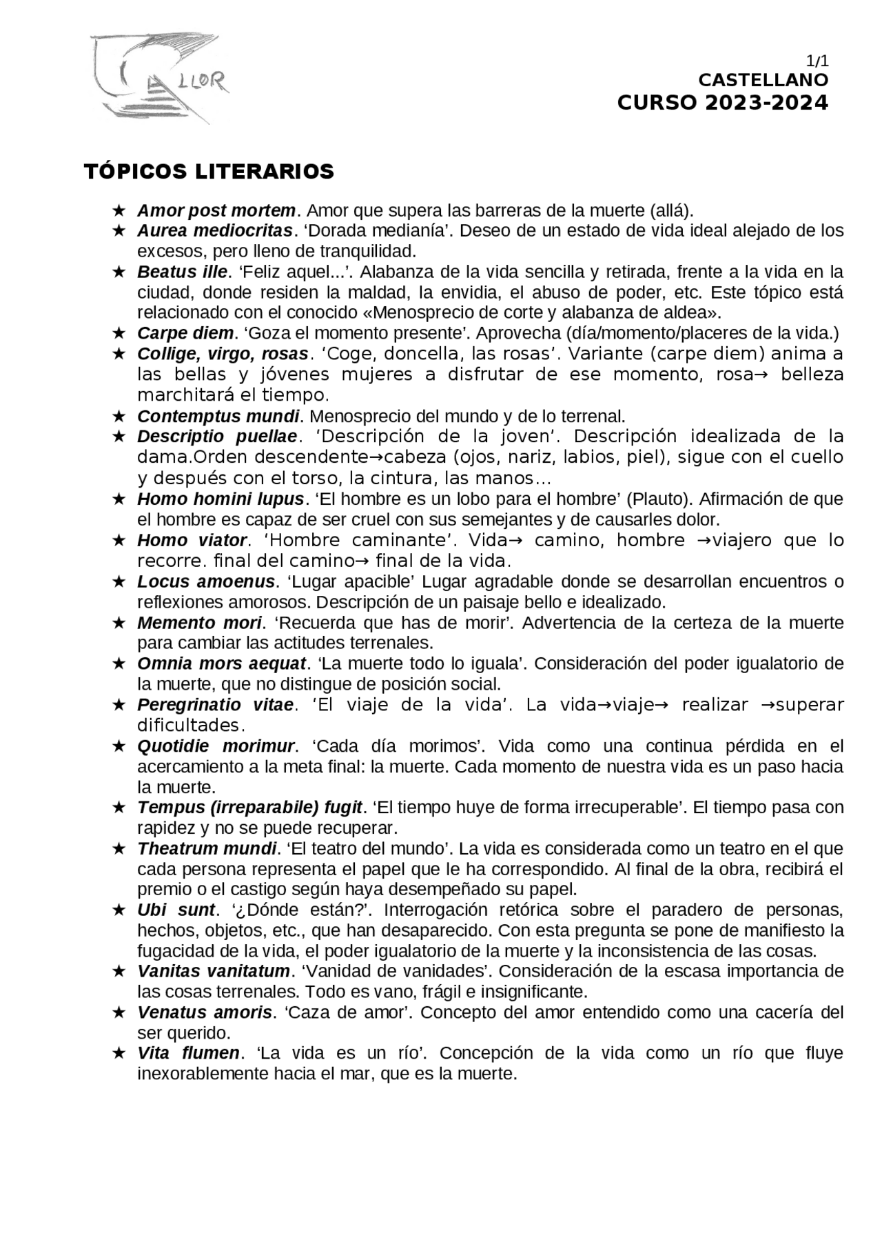 Tópicos literarios 2batx | Apuntes de Lingüística Española | Docsity