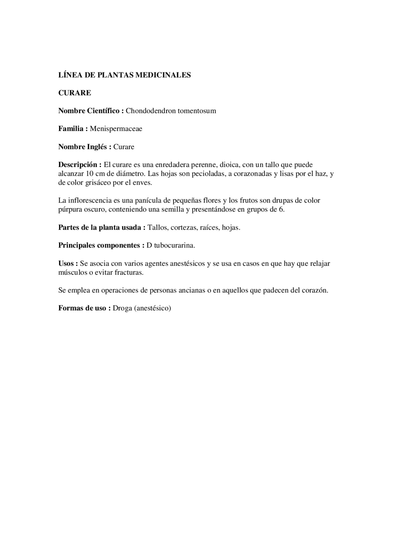 curare planta medicinal | Resúmenes de Ciencias de la Tierra y del ...