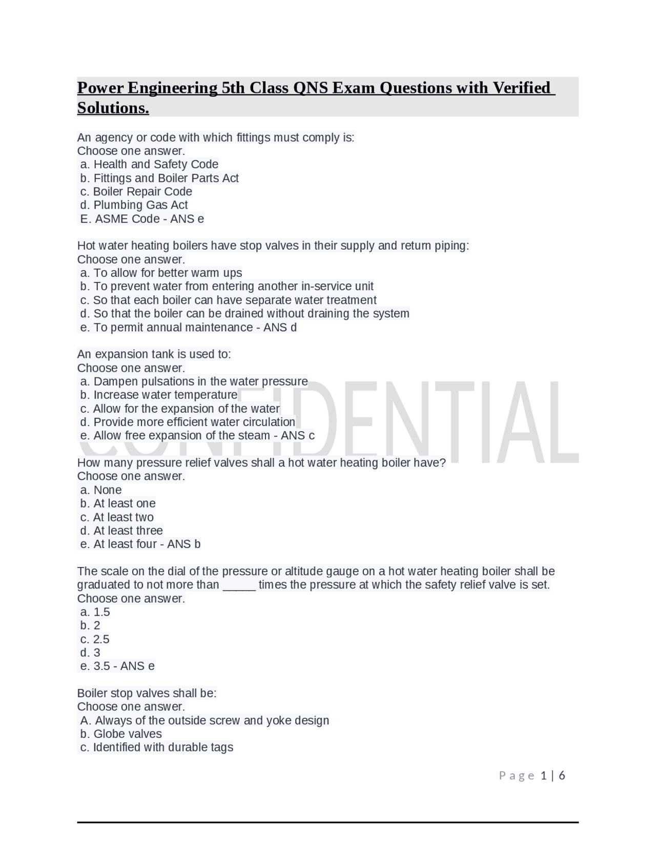 5th Class Power Engineering Exam QNS with Solutions - Hot Water Boilers ...