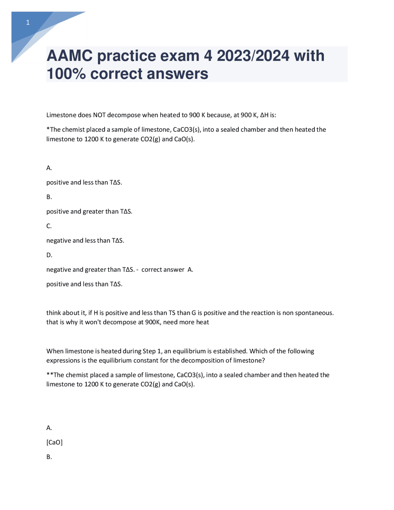 AAMC practice exam 4 2023/2024 with 100% correct answers | Exams ...